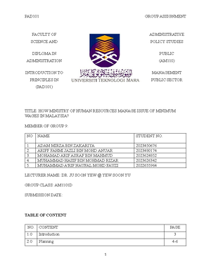 Tutorial Chapt 1 PAD215 - TUTORIAL CHAPTER 1 ·Explain TWO (2) functions of human resource ...