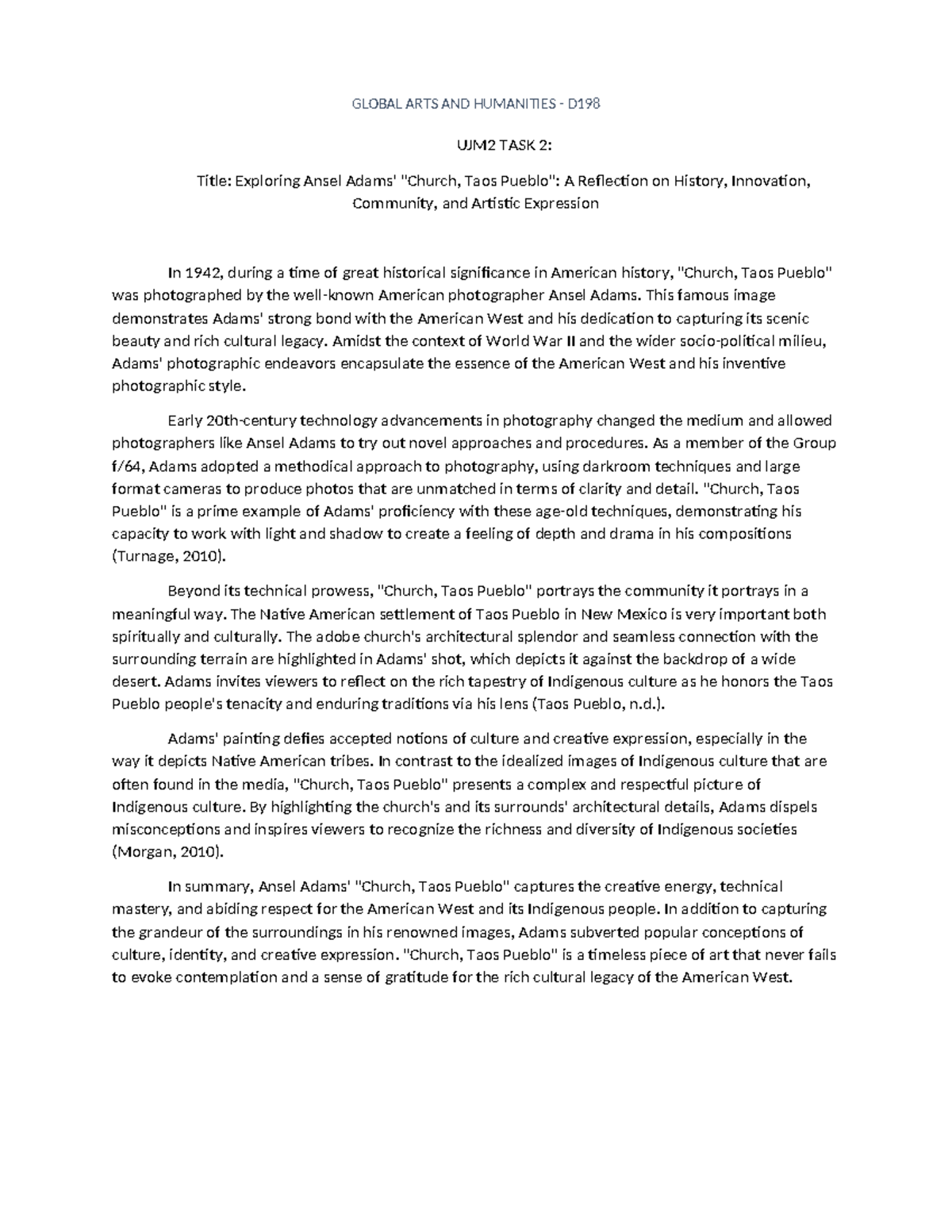 UJM2 Task 2 - Paper Task 2 - GLOBAL ARTS AND HUMANITIES - D UJM2 TASK 2: Title: Exploring Ansel ...