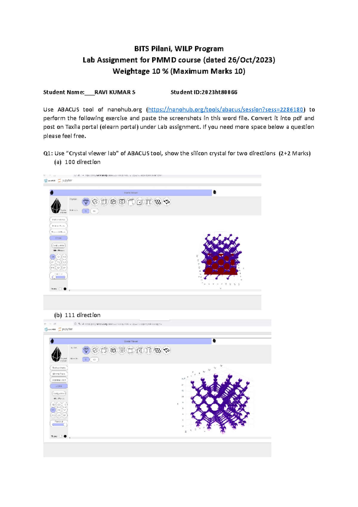 Lab Assignment - aaa - BITS Pilani, WILP Program Lab Assignment for PMMD course (dated 26/Oct ...