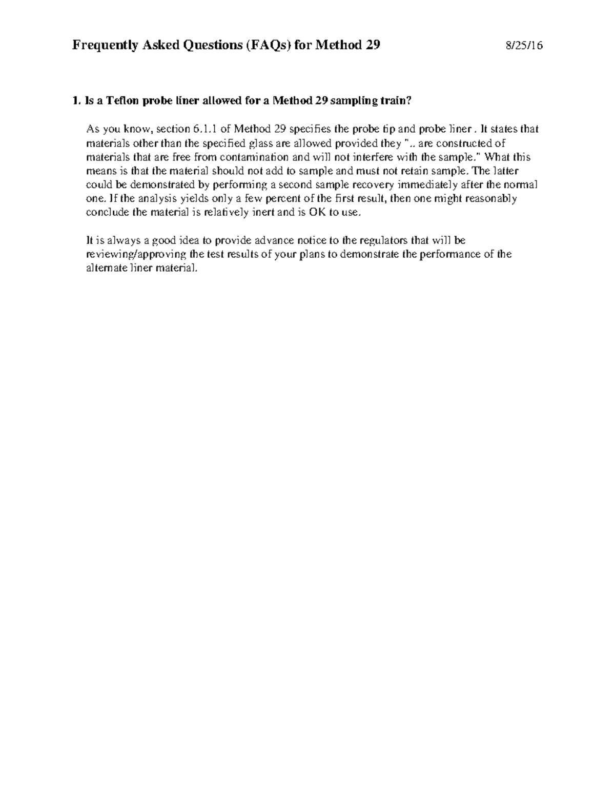 Method 29 faq - emiosiones admosfericas - Frequently Asked Questions ...