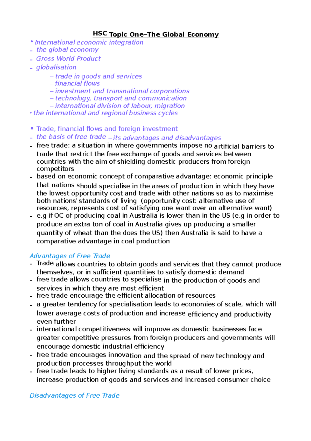 Global Economy notes - HSC Topic One–The Global Economy International ...