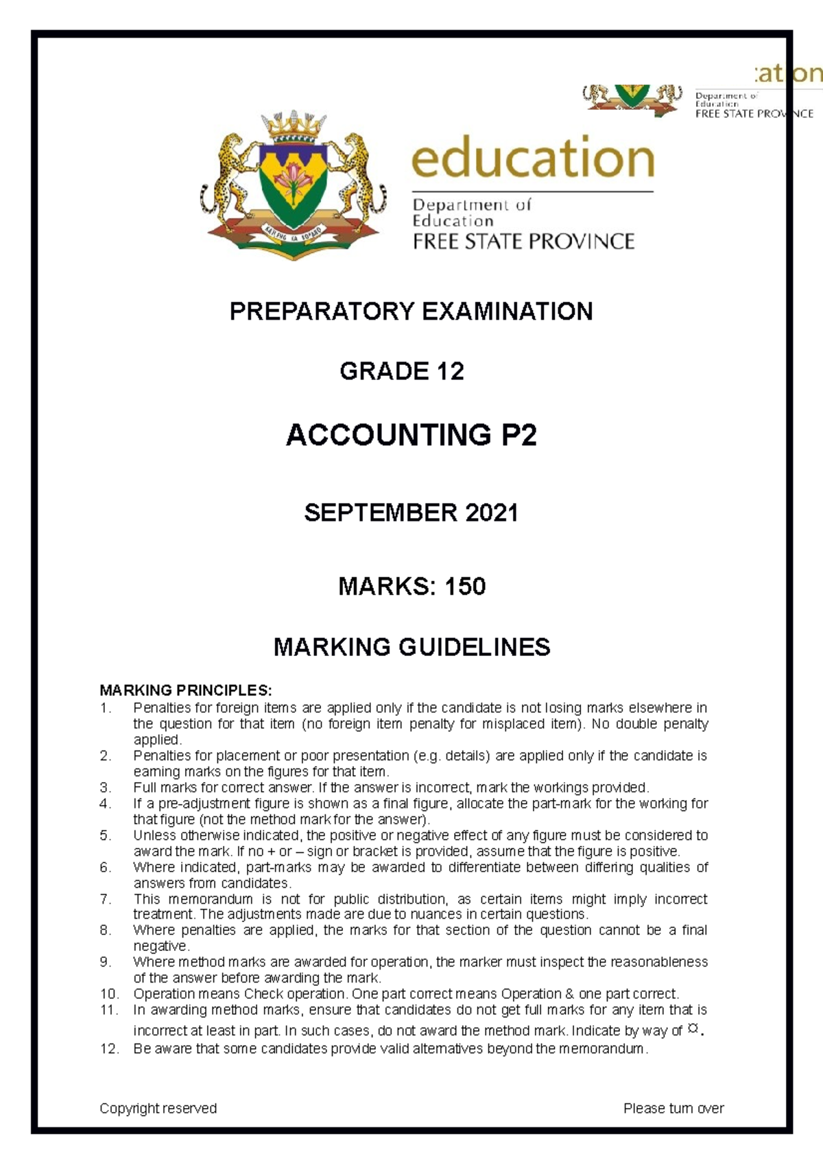 Accounting P2 PREP SEPT 2021 MEMO ENG - Grade 12 Prep. Exam. Marking ...
