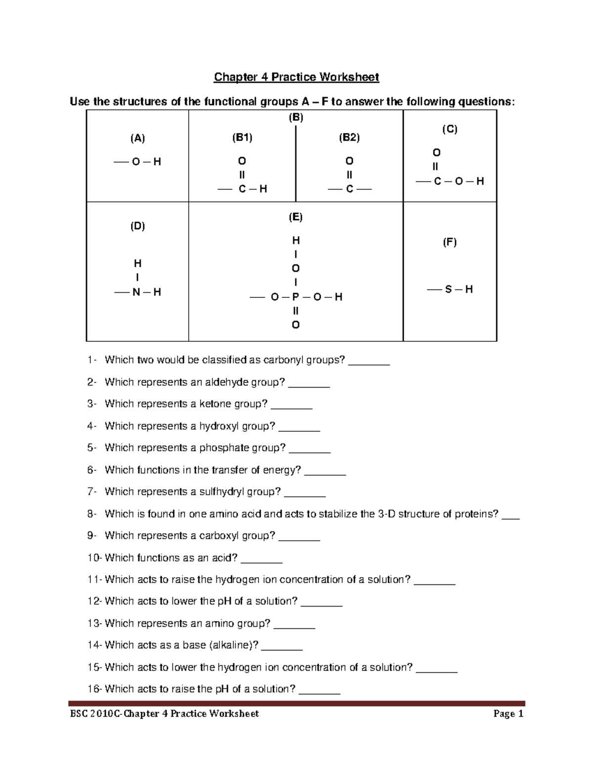 Chapter 4 Gen Bio I Resources Worksheet 1 - BSC 2010C-Chapter 4 ...