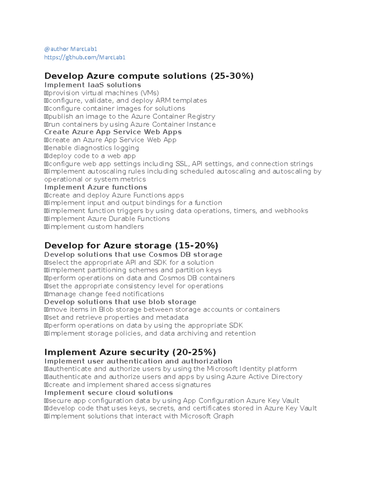 AZ-204 Notes - @author MarcLab github/MarcLab Develop Azure compute ...