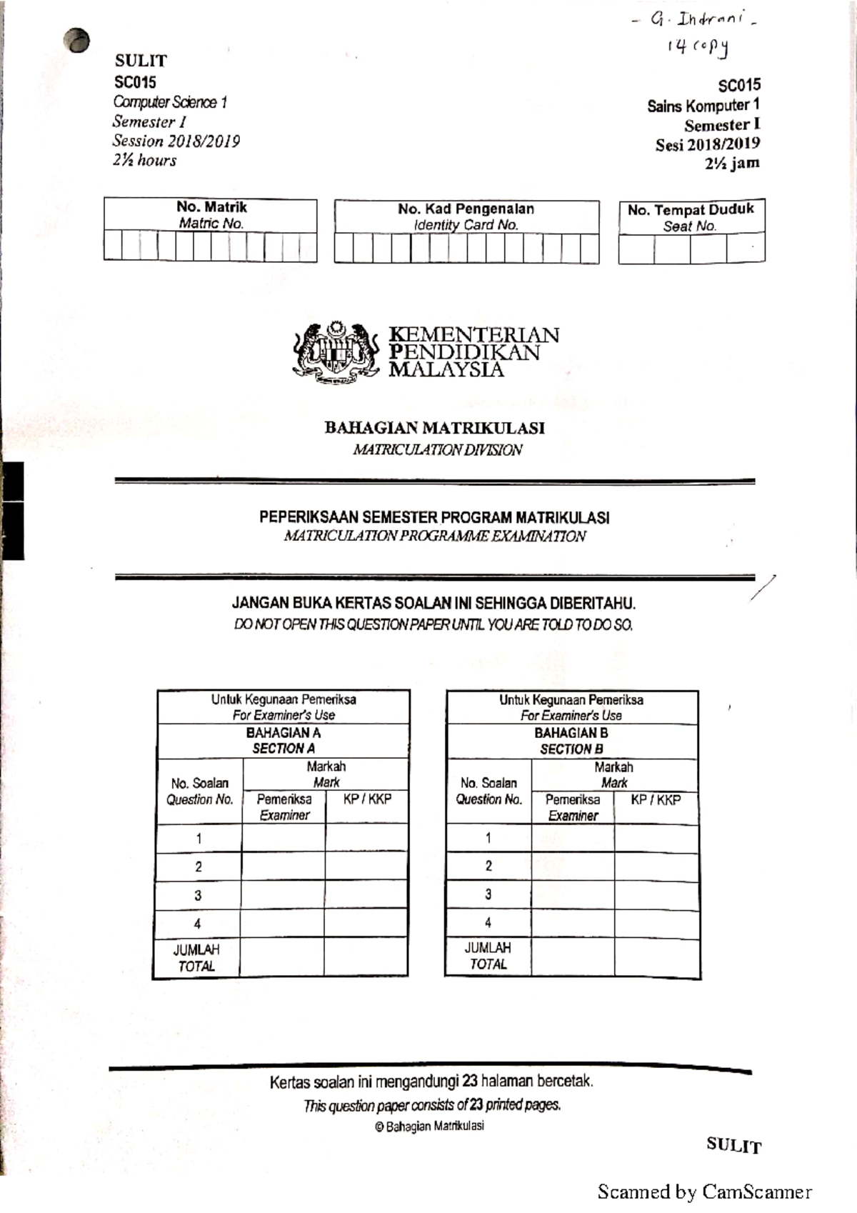 Answer PSPM SC015 2018 2019 - Science Computer - do not use all capital ...