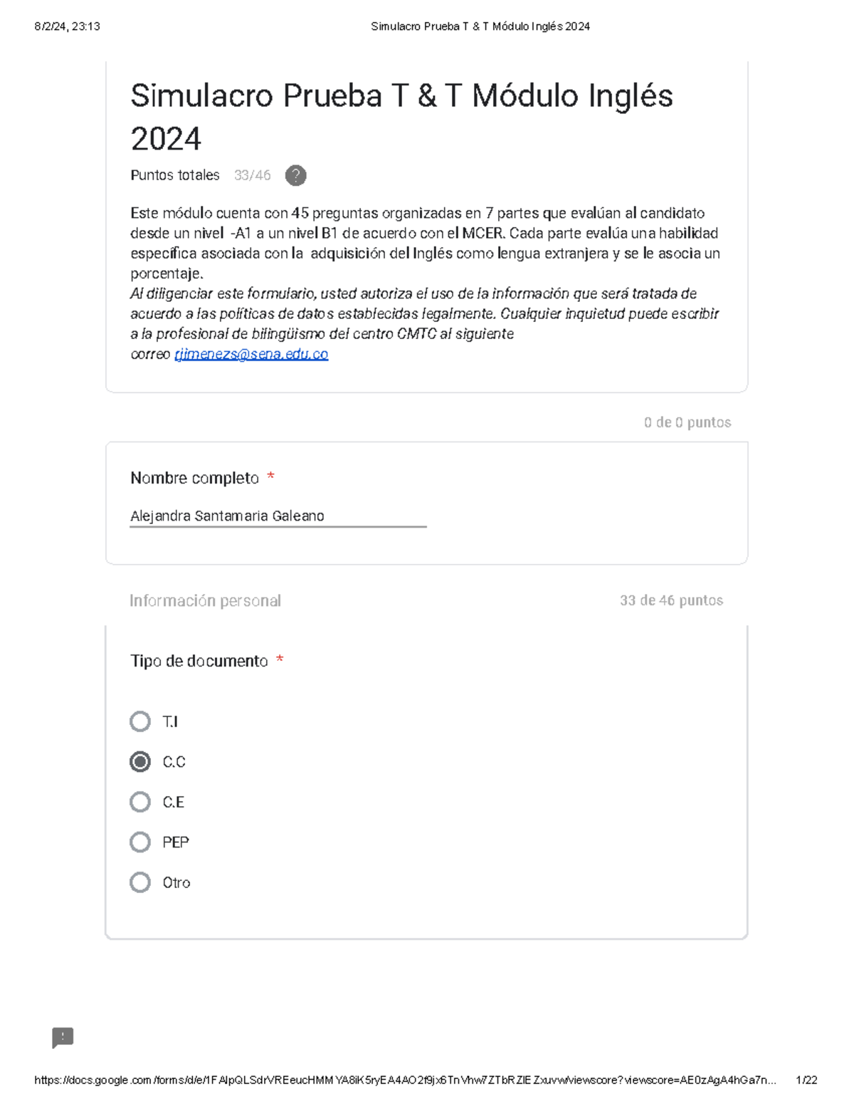 Simulacro Prueba T & T Módulo Inglés 2024 ASG - - Studocu