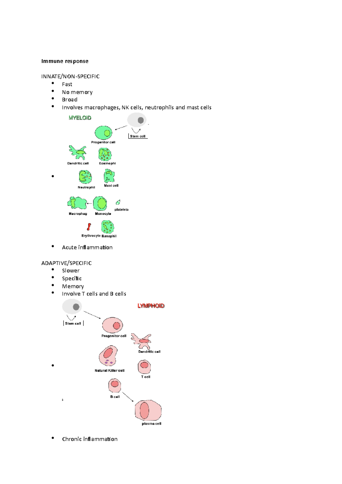 Acute and Chronic inflammation - Immune response INNATE/NON-SPECIFIC ...