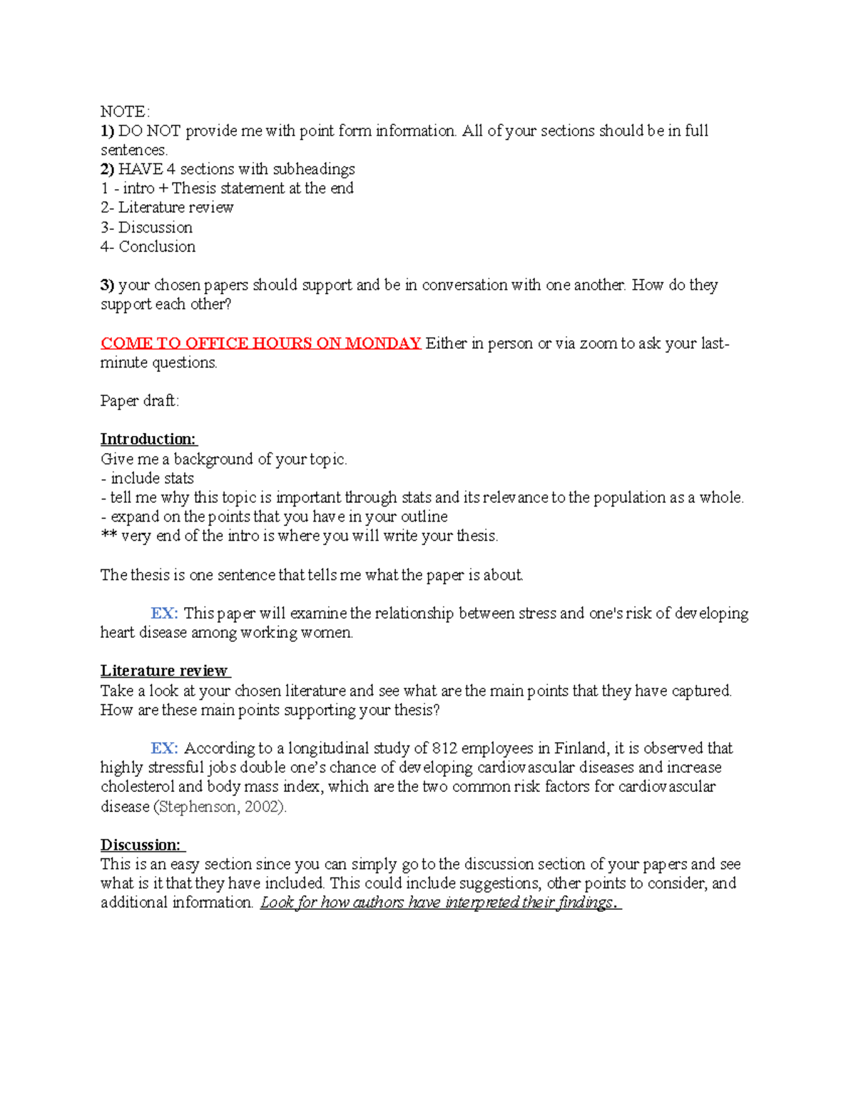 Paper draft format - NOTE: DO NOT provide me with point form ...