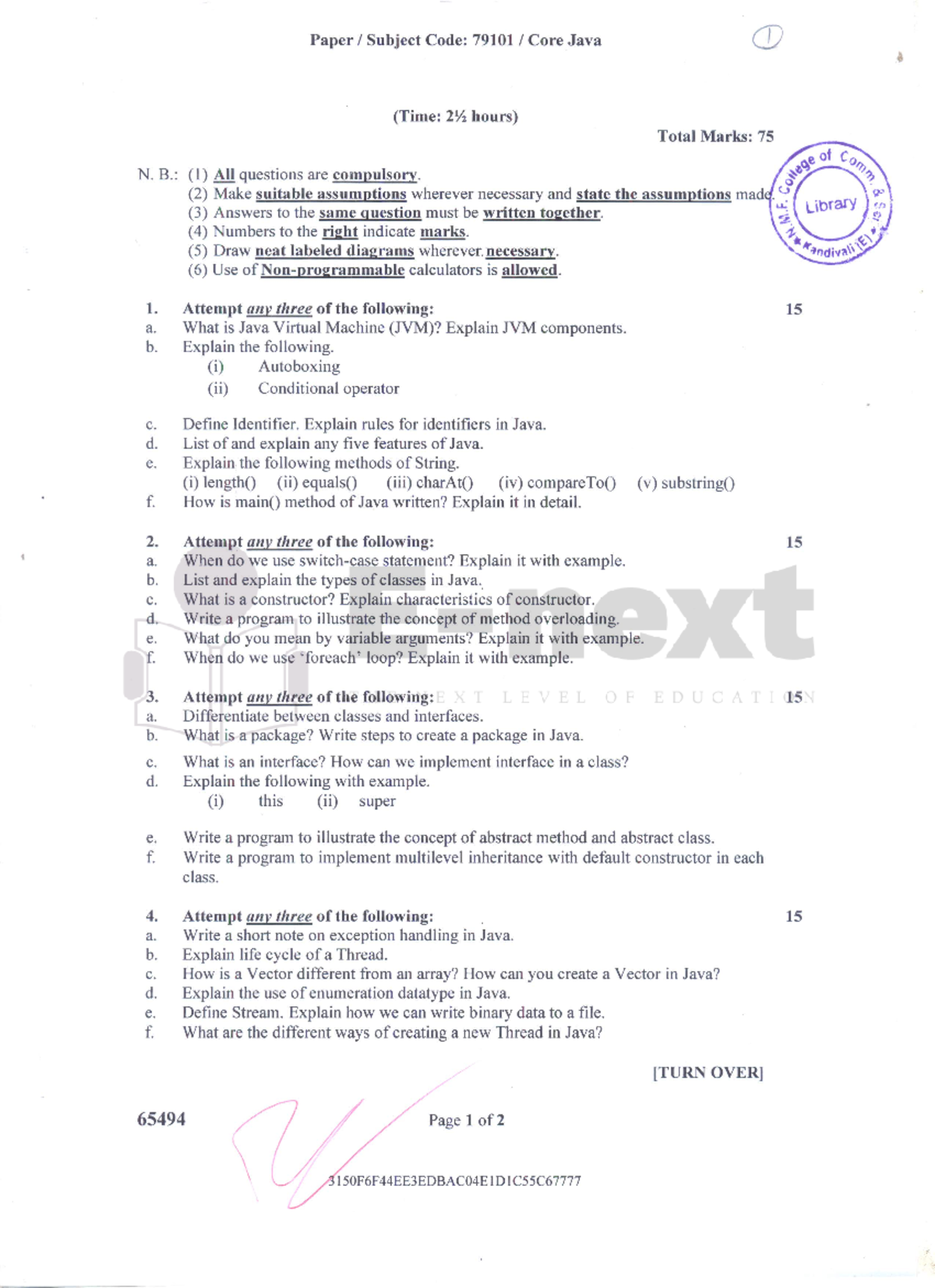 CJ APR-19 (E-next - Bscit - Code: 79101 Core Java (Time: hours) Total ...
