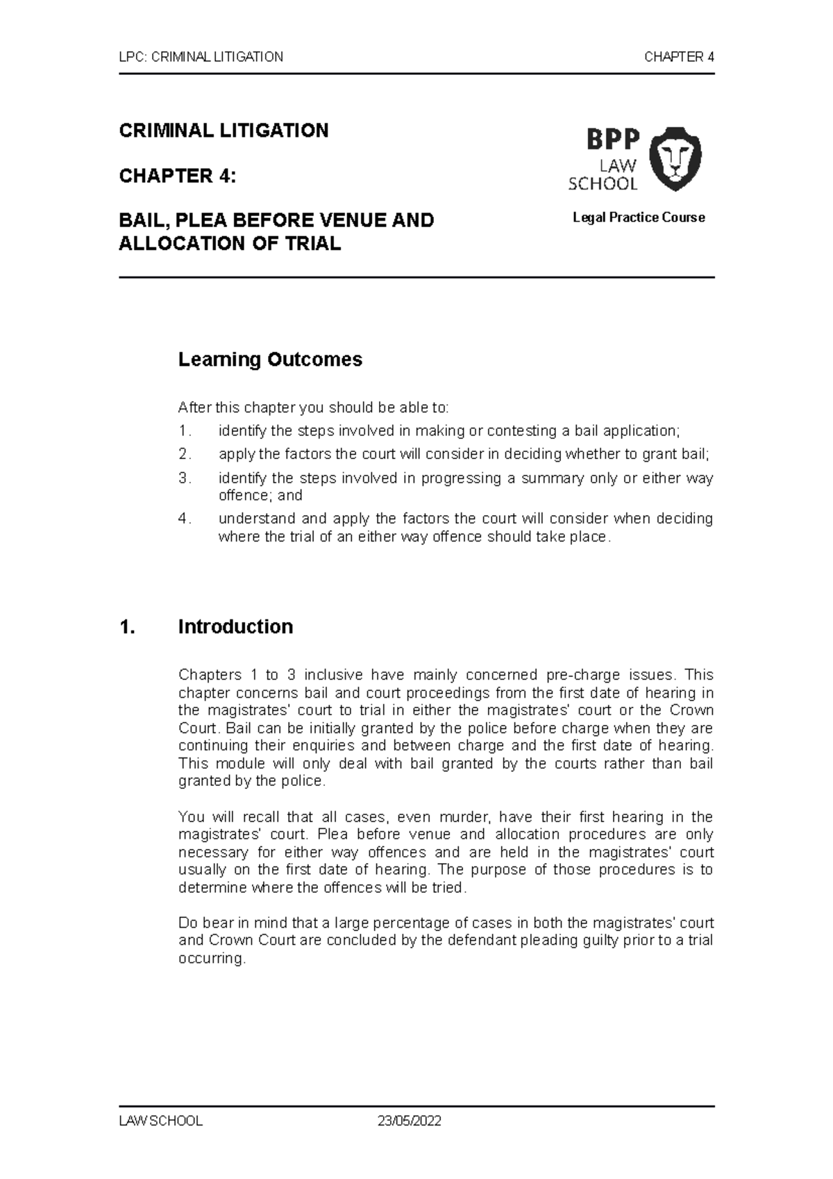 Criminal Litigation Chapter 4 22-23 - LPC: CRIMINAL LITIGATION CHAPTER ...