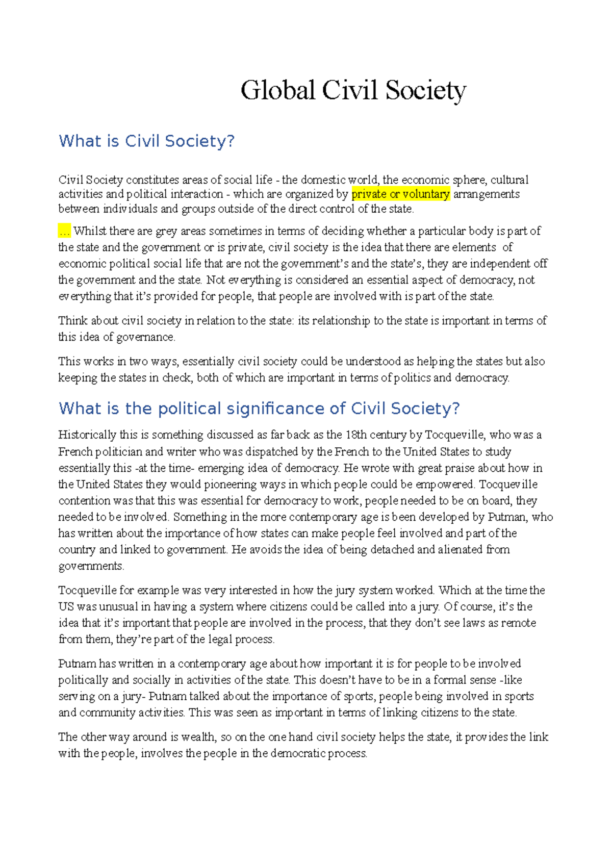 Global Civil Society notes - Global Civil Society What is Civil Society ...