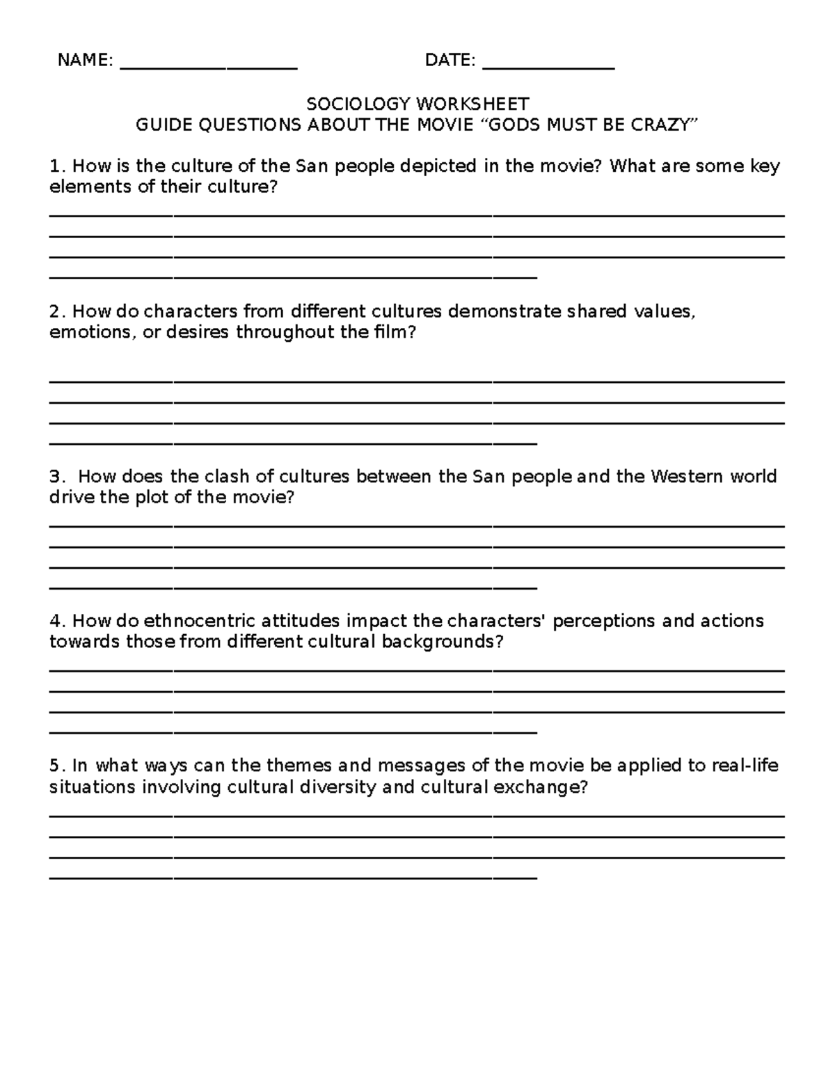 03212024 Movie Guide Questions Gods must be crazy - NAME ...
