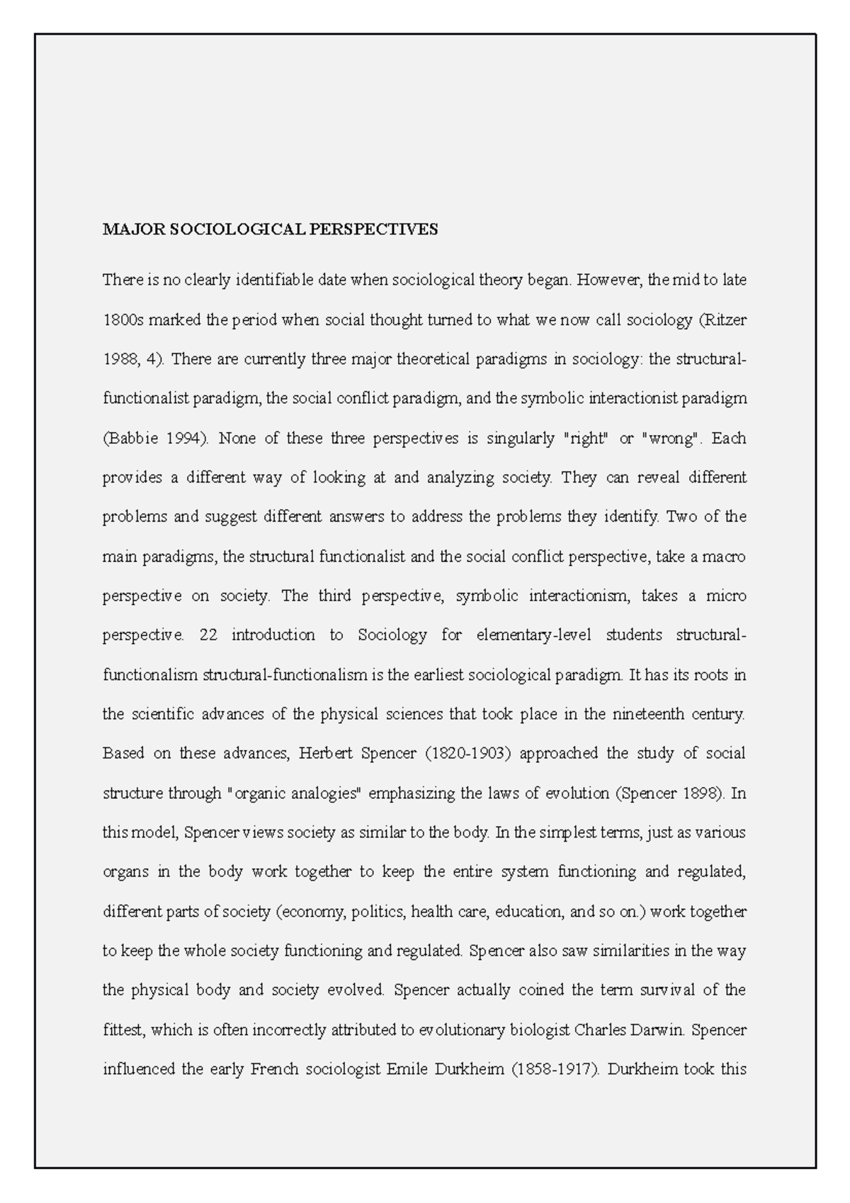 Documents Notes Sociology - Major Sociological Perspectives - MAJOR ...