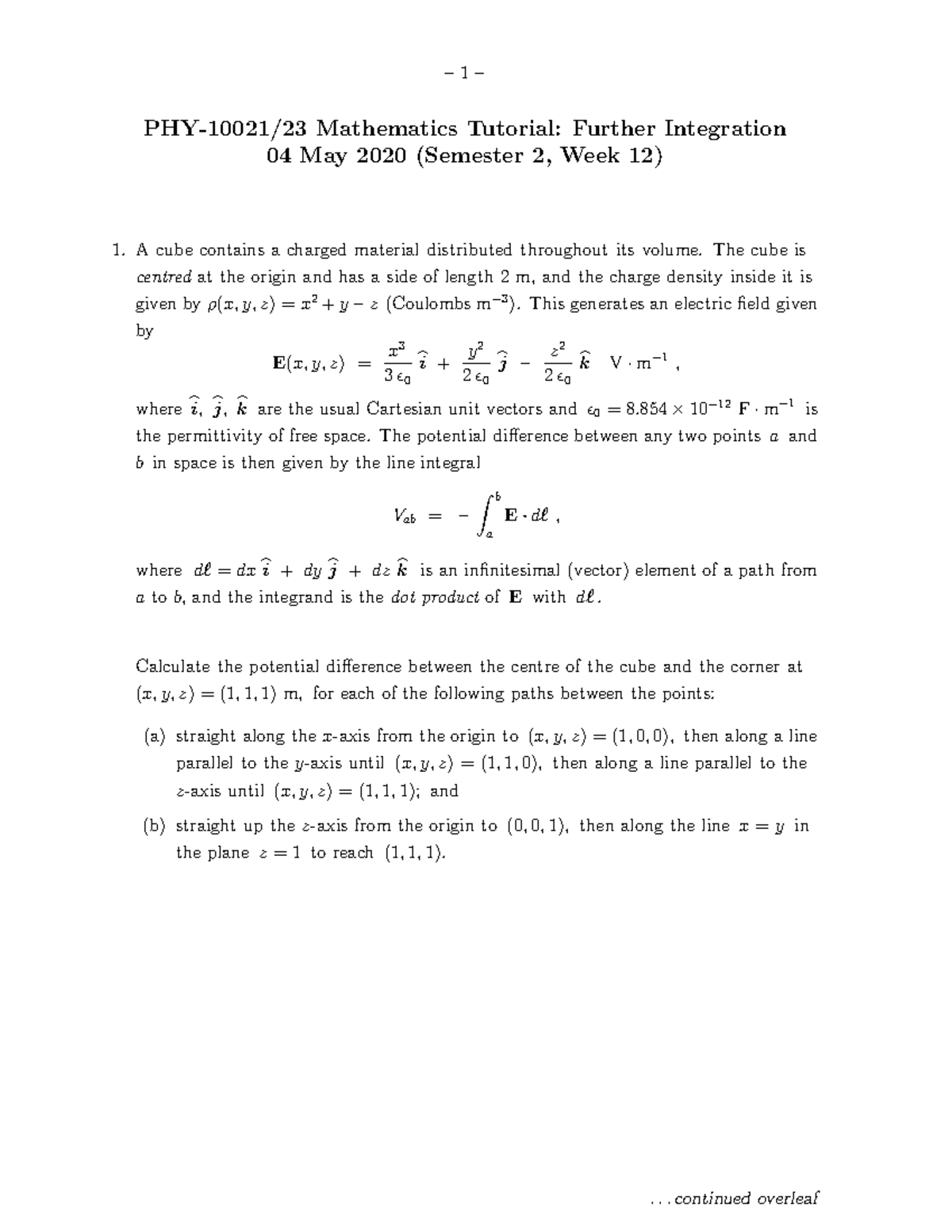 Semester 2 Tutorial 12 2020 - – 1 – PHY-10021/23 Mathematics Tutorial ...
