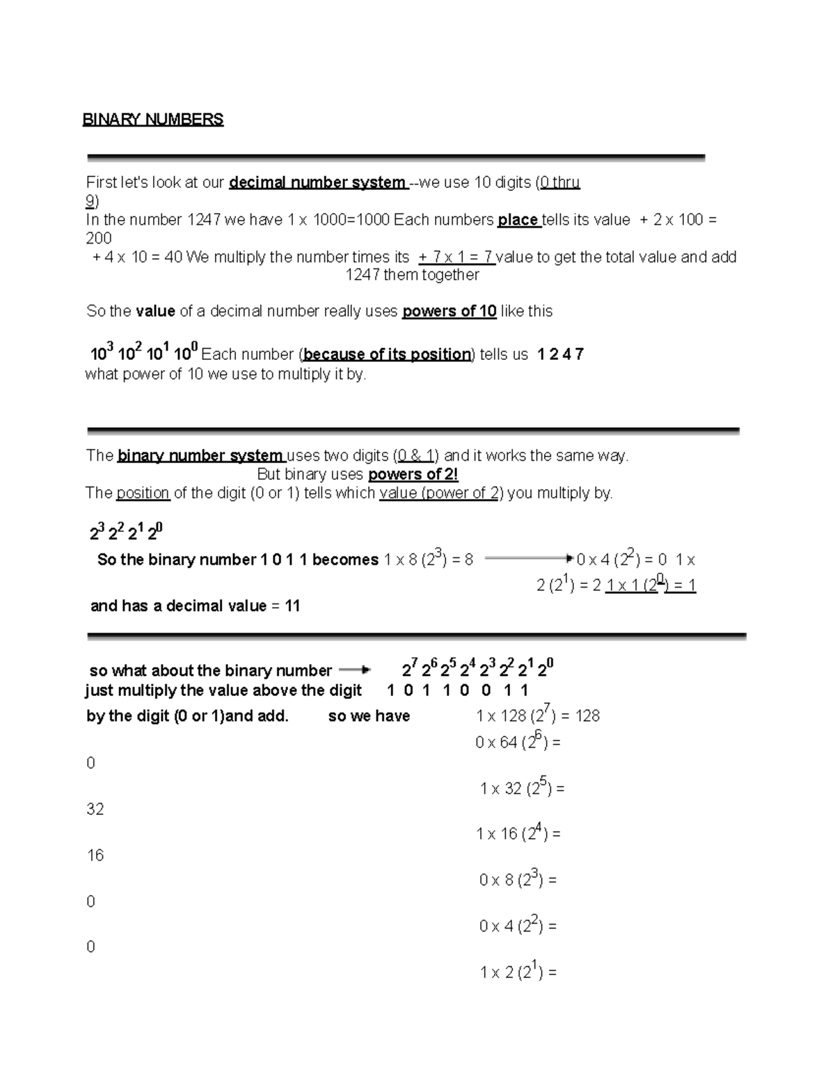 Binary Numbers Linux Installation And Configuration Lecture Notes Binary Numbers First Let S