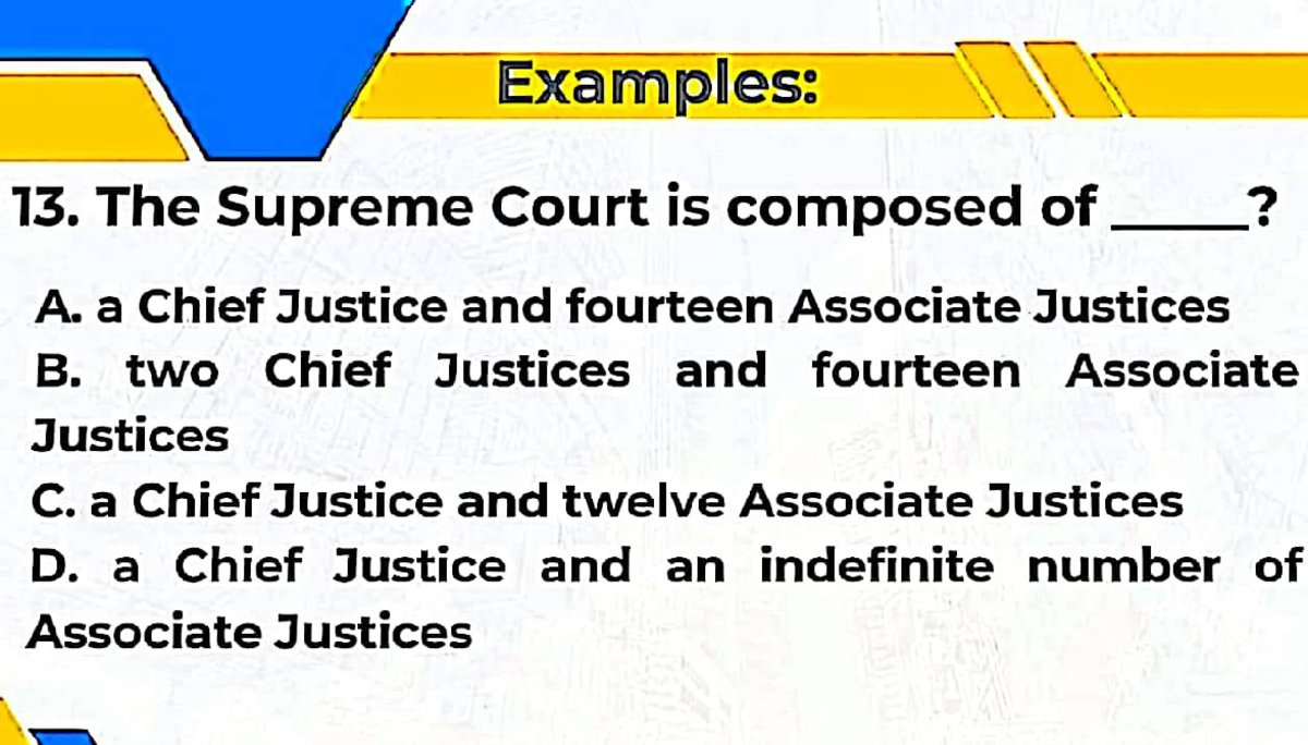 MATH853 210 - Dhhd - Examples: 13. The Supreme Court is composed of ? A ...