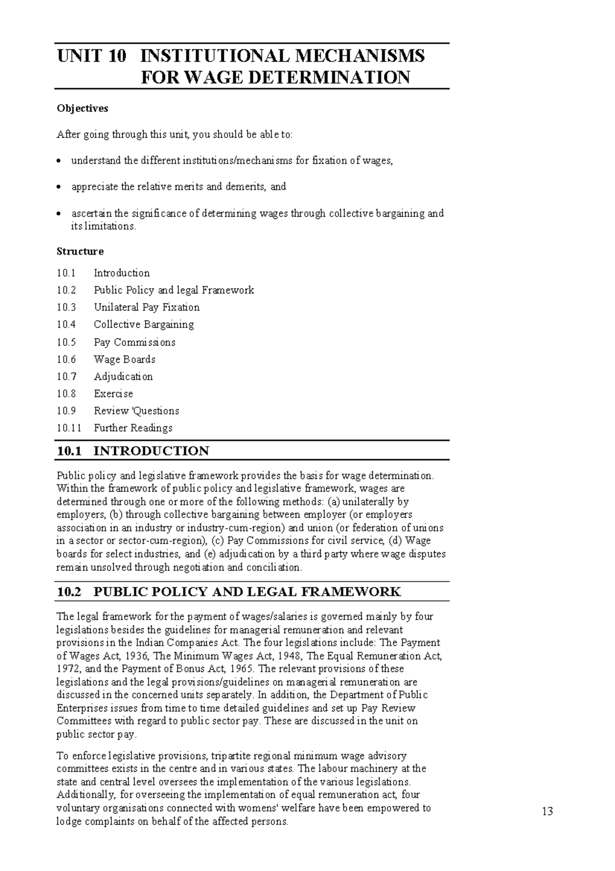 Unit-10 - Institutional Mechanisms for Wage Determination UNIT 10 INSTITUTIONAL MECHANISMS FOR ...
