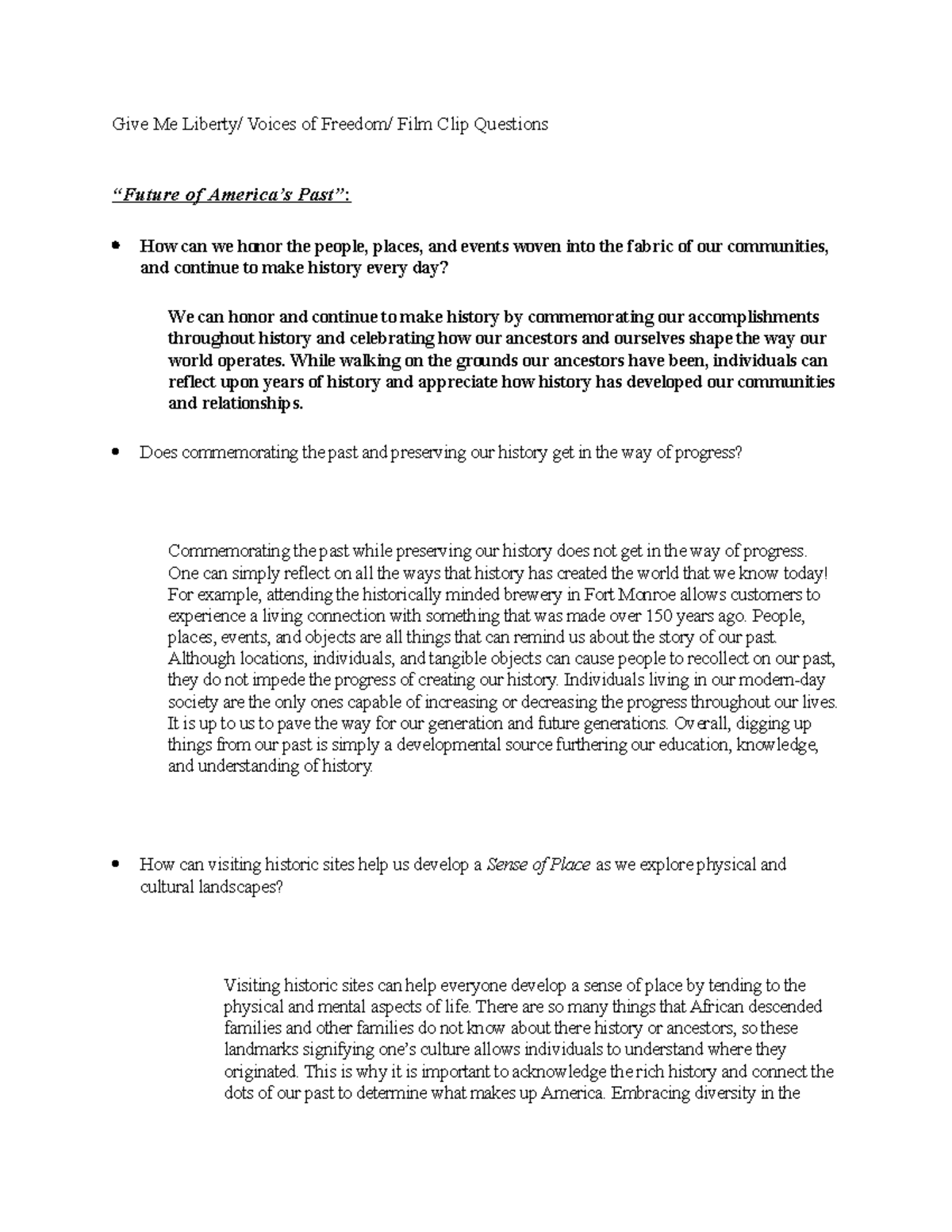 Reading and Film Assignment (HIST) - Give Me Liberty/ Voices of Freedom ...