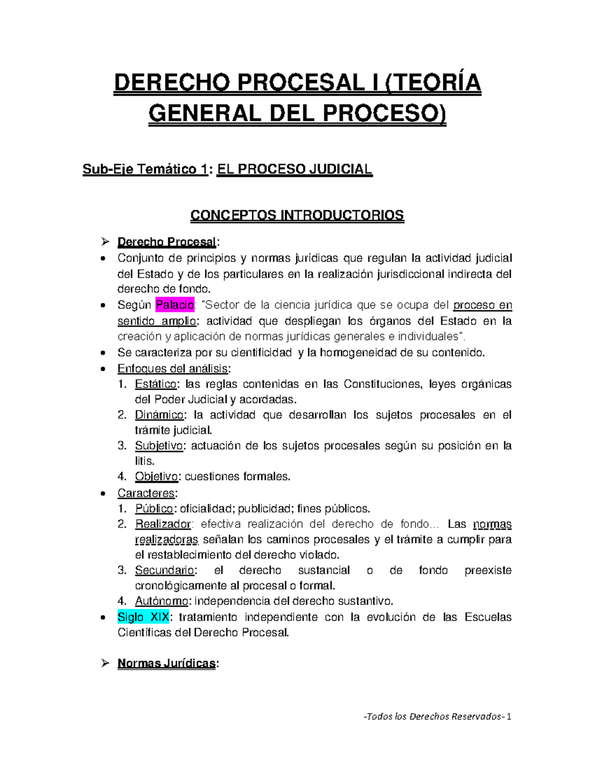 Derecho Procesal I clase 1 - DERECHO PROCESAL I (TEORÍA GENERAL DEL PROCESO) Sub-Eje Temático 1 ...