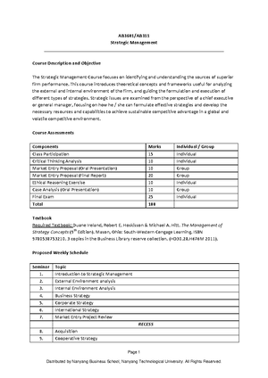 AB3602 AB3601 Strategic Management syllabus - AB3602 / AB Strategic Management Course Outline ...