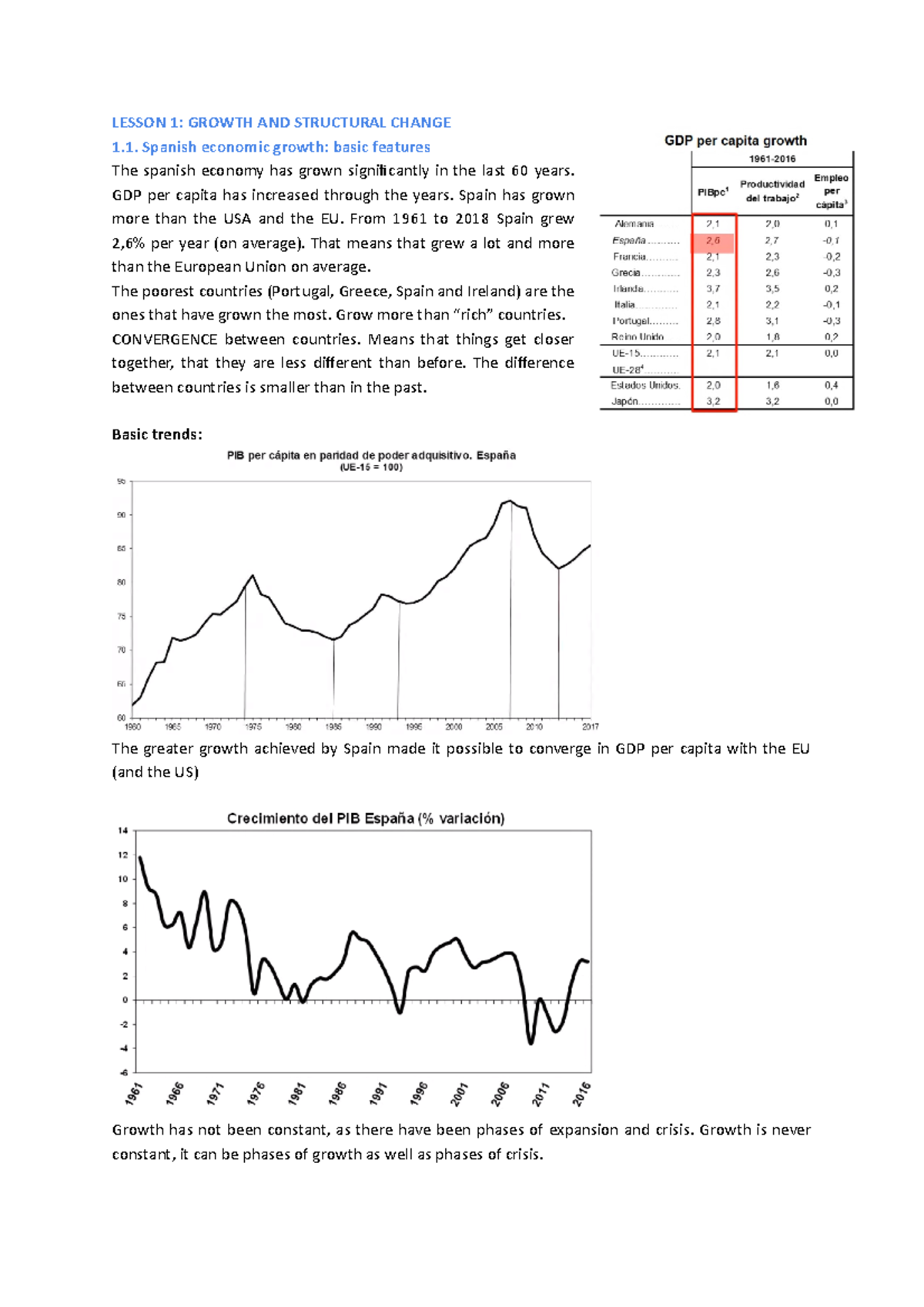 All lessons of spanish economy in english - LESSON 1: GROWTH AND ...