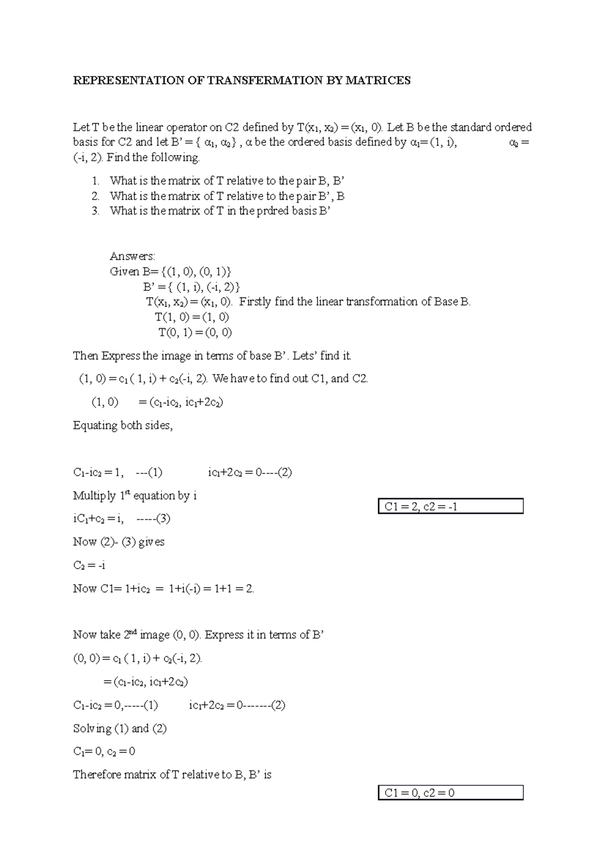 Matrix of T - Linear algebra- representation of linear transformation ...