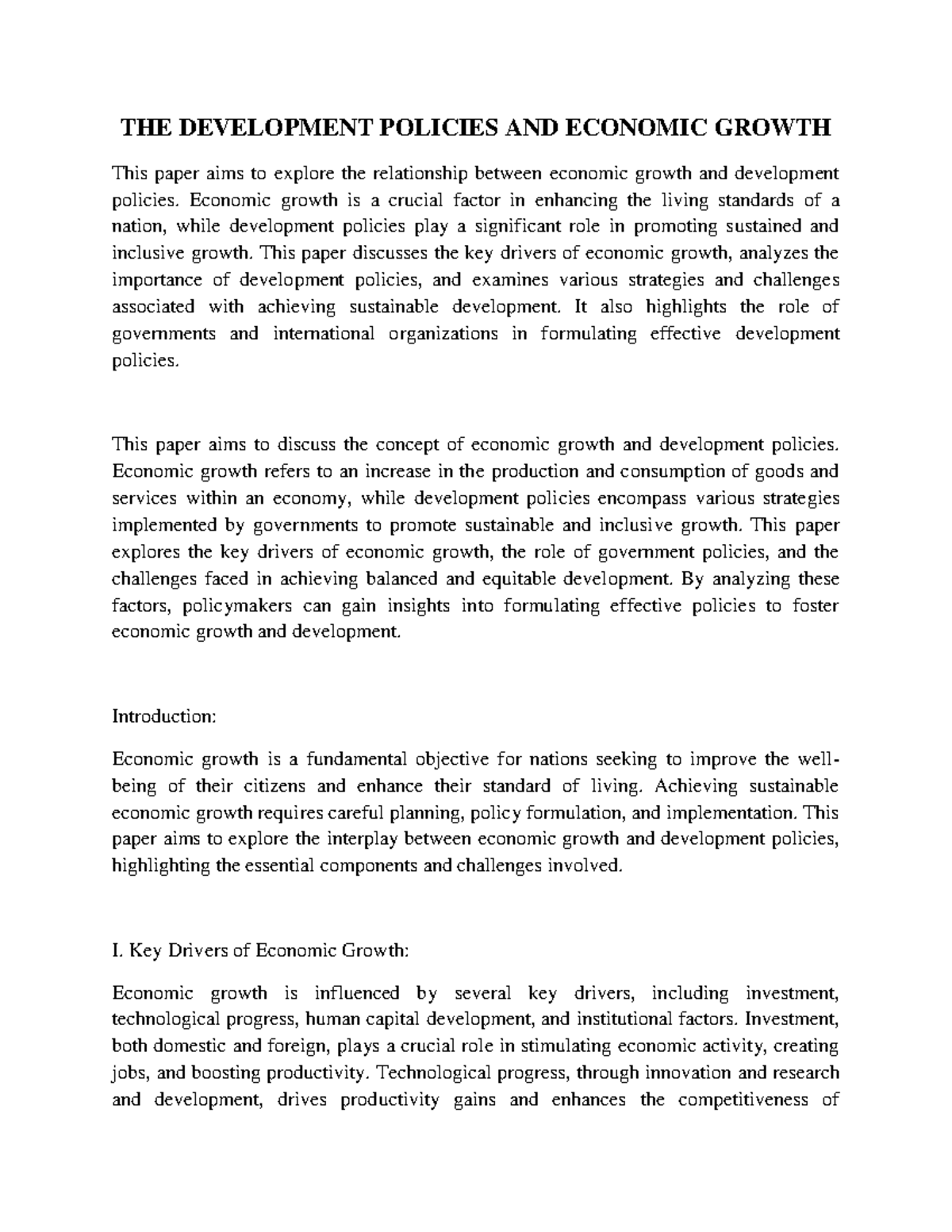 THE Development Policies AND Economic Growth - THE DEVELOPMENT POLICIES ...