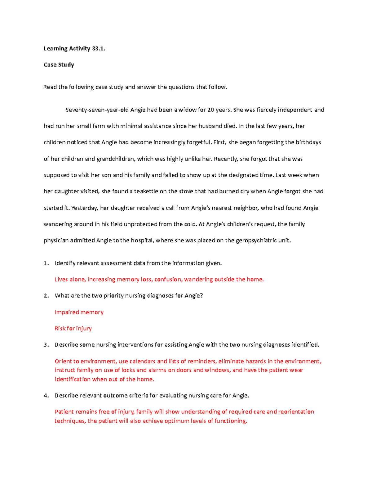 Learning Activity Chapter 33 - Learning Activity 33. Case Study Read ...