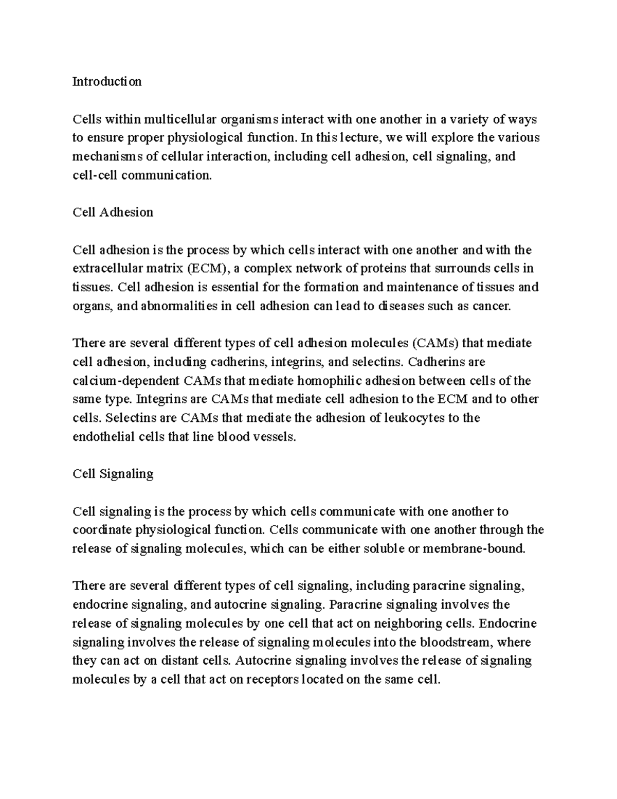 Cellular Interactions Notes 1- Google Docs - Introduction Cells within ...