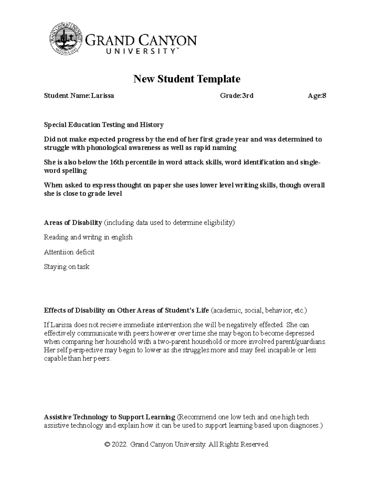 SPD 200 RS New Student Template - New Student Template Student Name ...