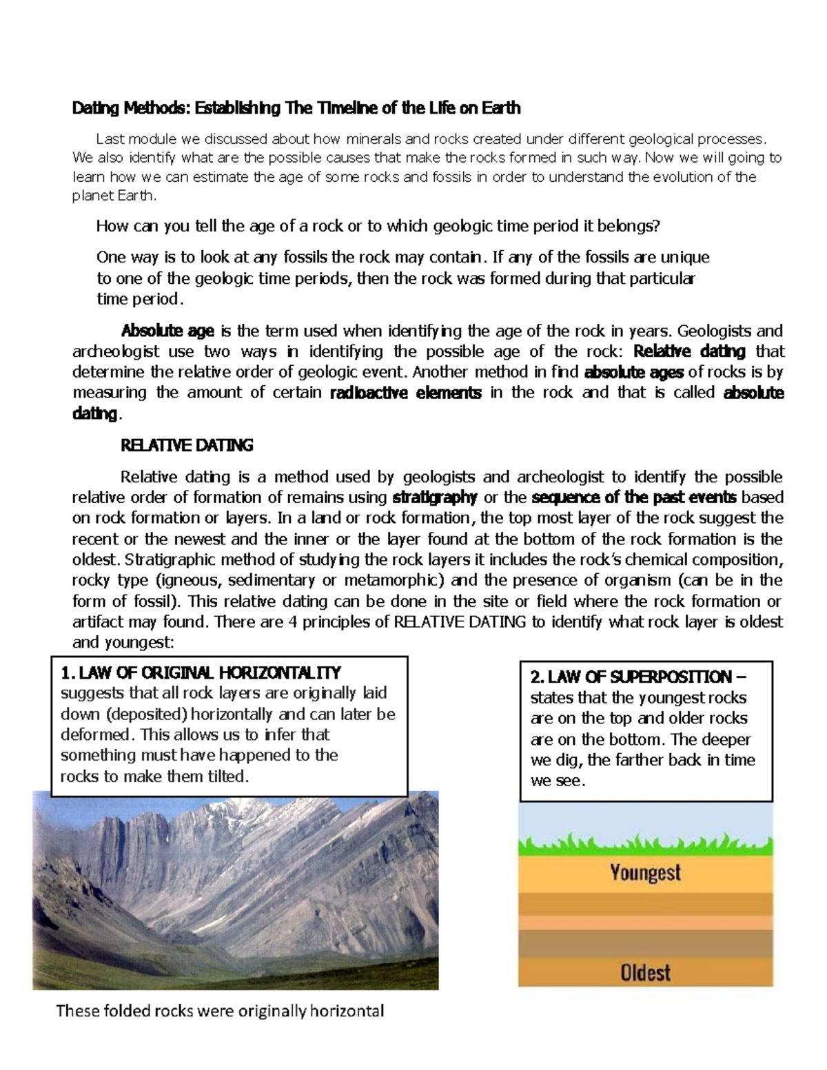 DATING METHODS: Establishing The Timeline of the Life on Earth - G11 ...
