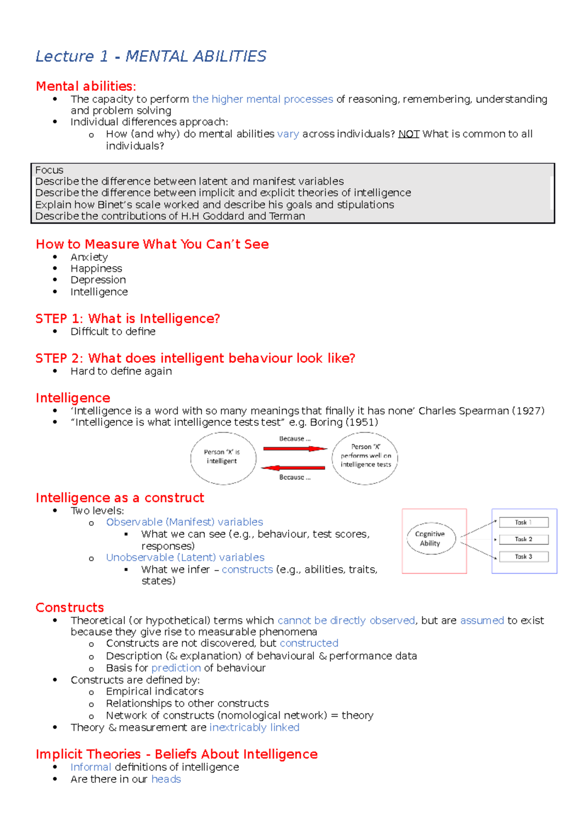 Mental Abilities - Lecture notes 1-6 - Lecture 1 MENTAL ABILITIES ...