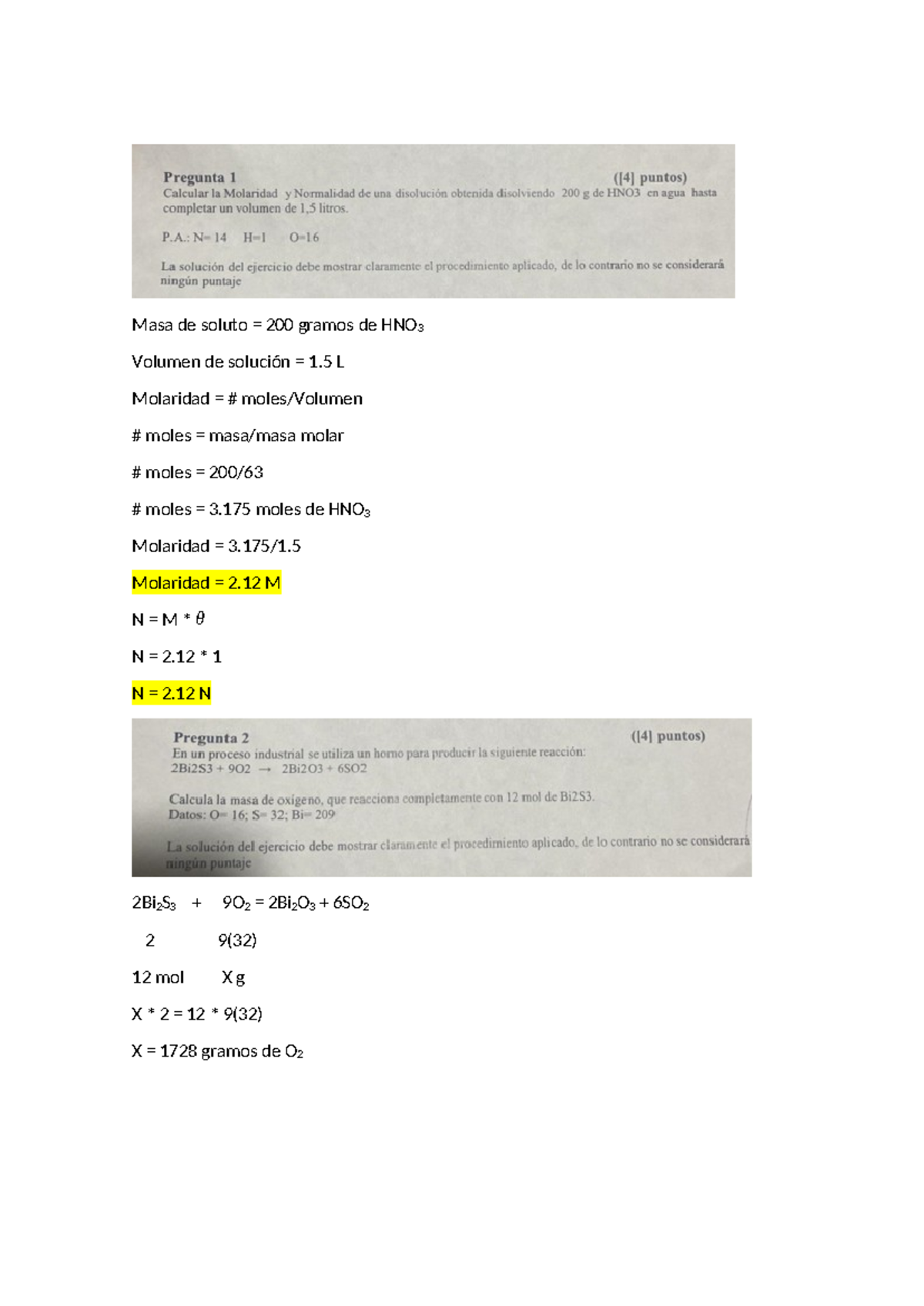 Repaso para la pc 3 - Preguntasy respuestas para la PC3 - Masa de soluto = 200 gramos de HNO 3 ...