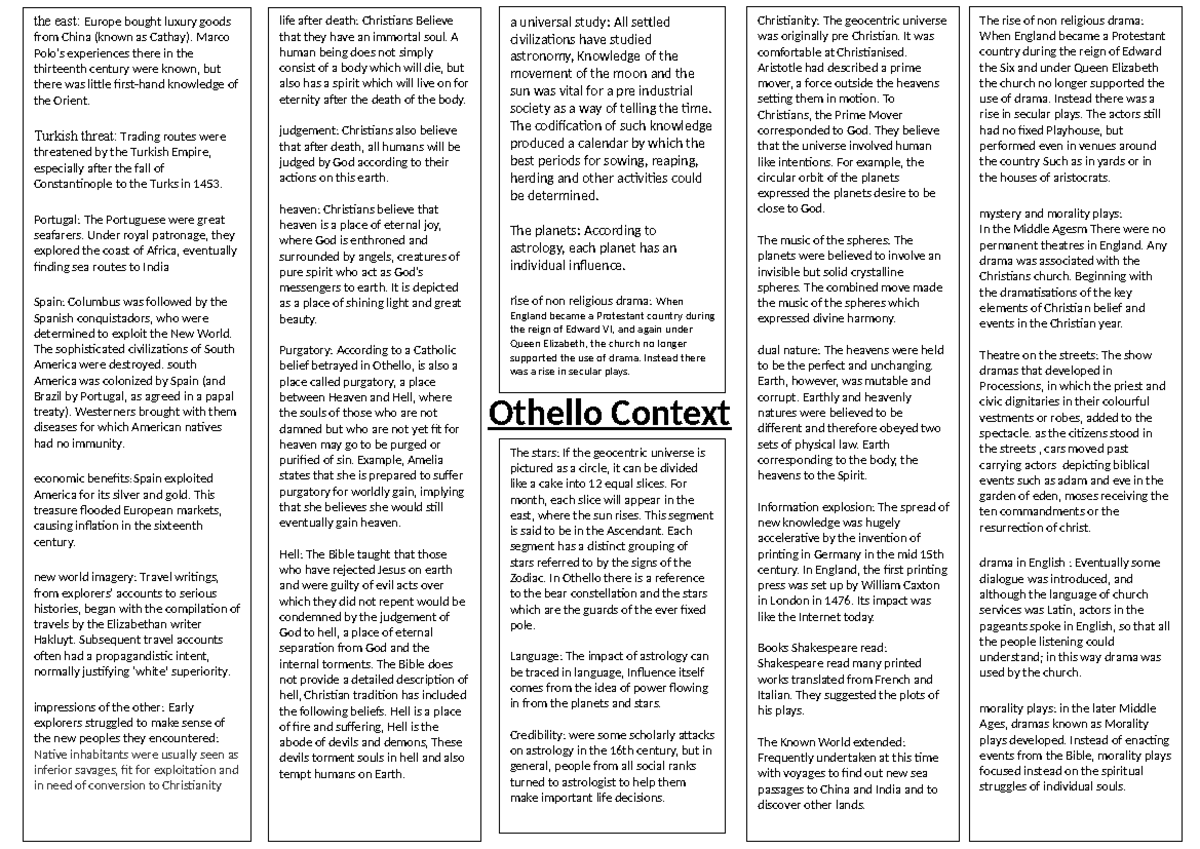Othello context - Othello Context the east: Europe bought luxury goods ...