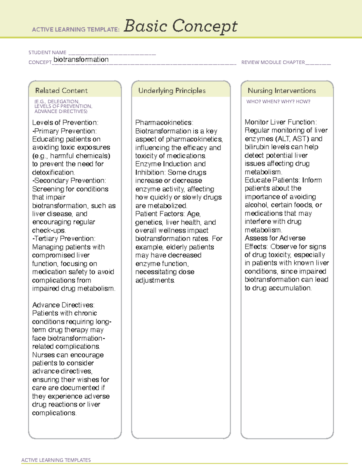 Basic concept biotransformation - BIOL 222 - ACTIVE LEARNING TEMPLATES ...