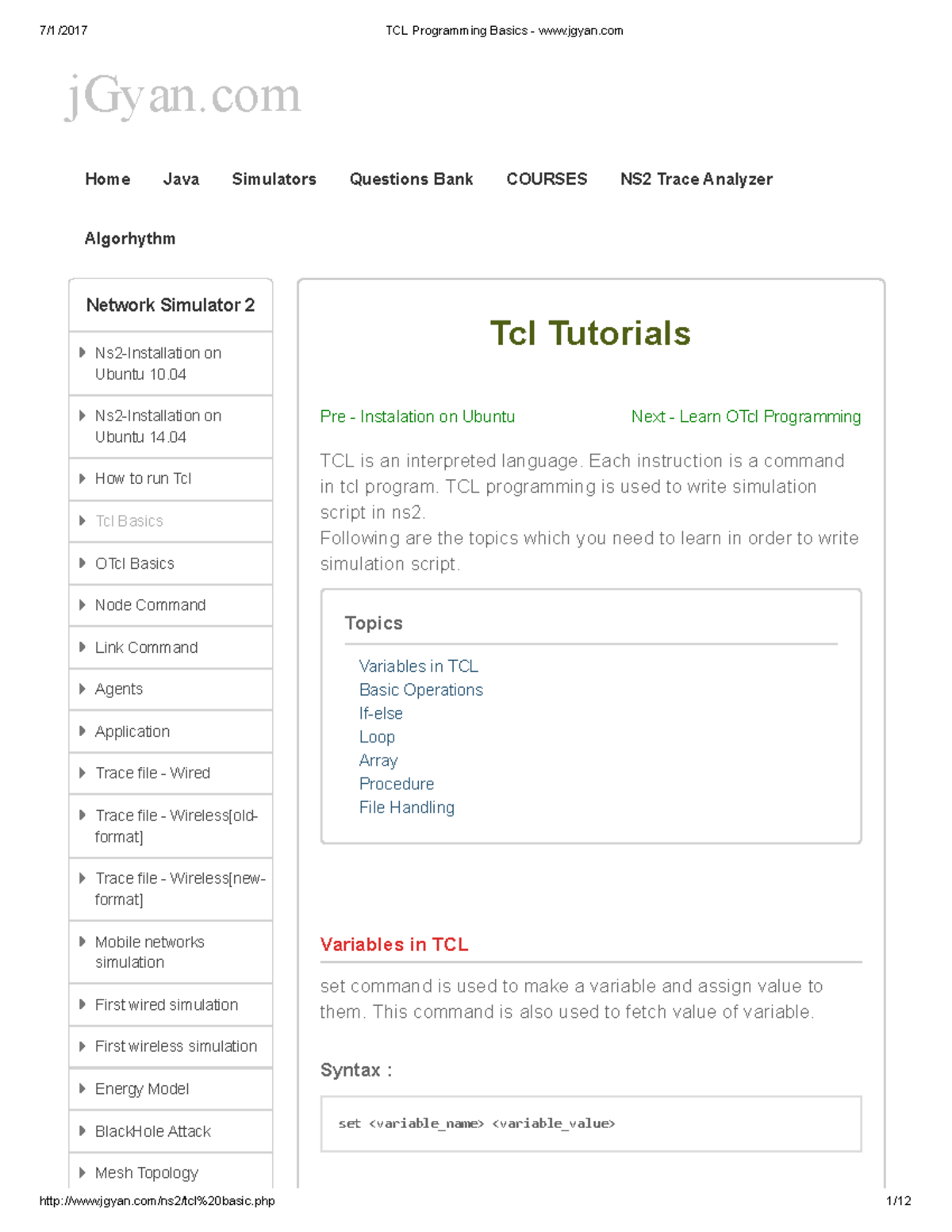 Tcl Programming Basics Jgyan Pre Instalation On Ubuntu Next Learn Otcl Programming