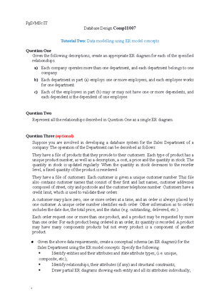 ER Modelling solutions tutorial - PgD/MSc IT Database Design Comp Tutorial Two – ER Modelling ...