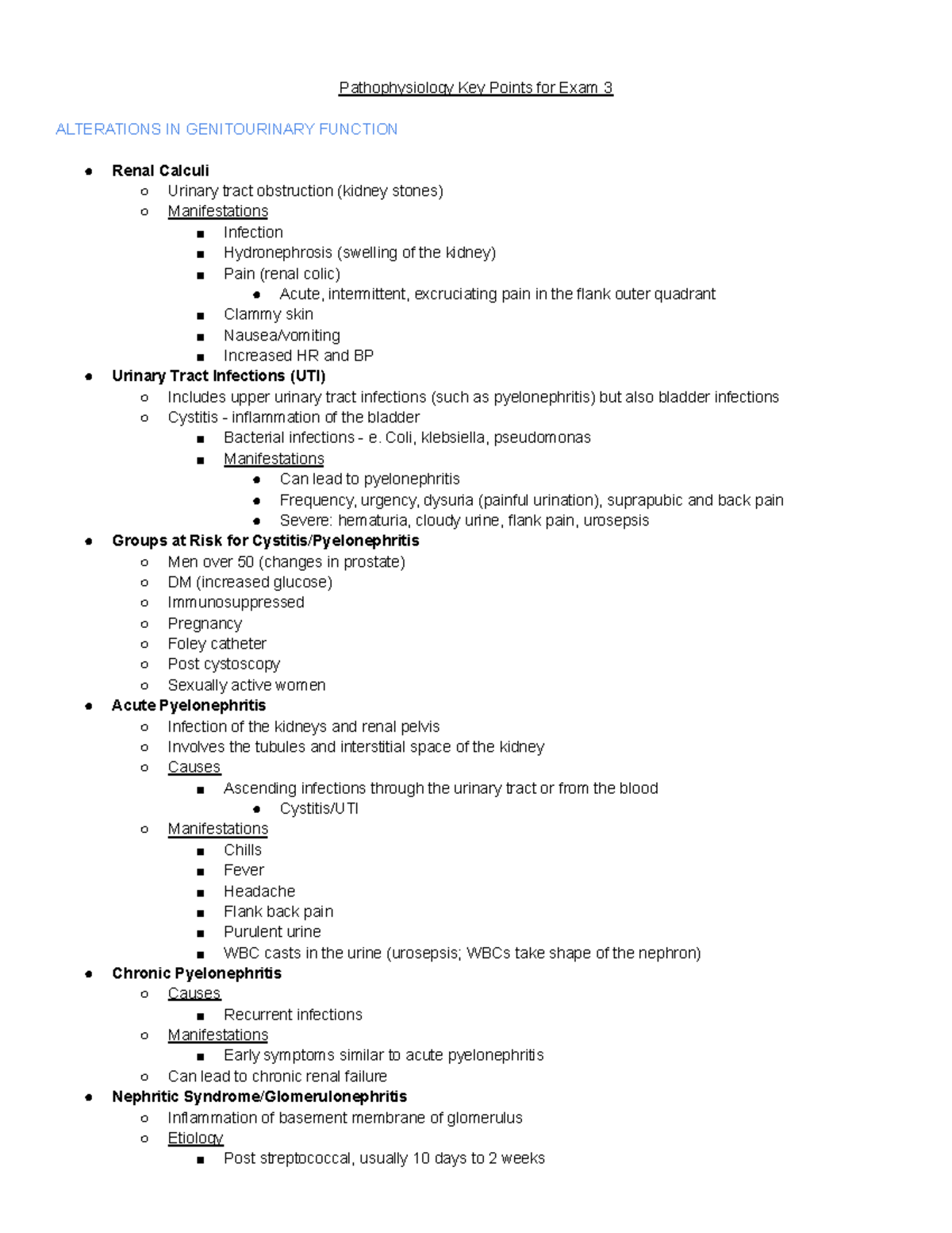 Patho Exam 3 Key Points - Pathophysiology Key Points for Exam 3 ...