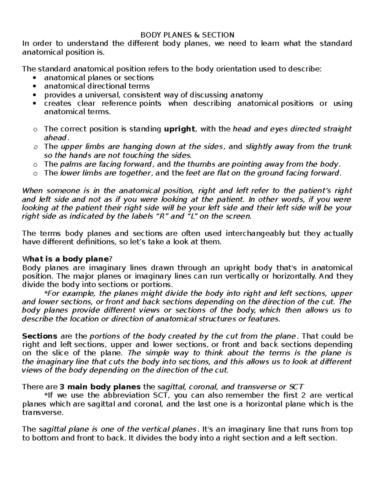 BODY Planes-anaphy - Body planes and directional terms. - BODY PLANES ...