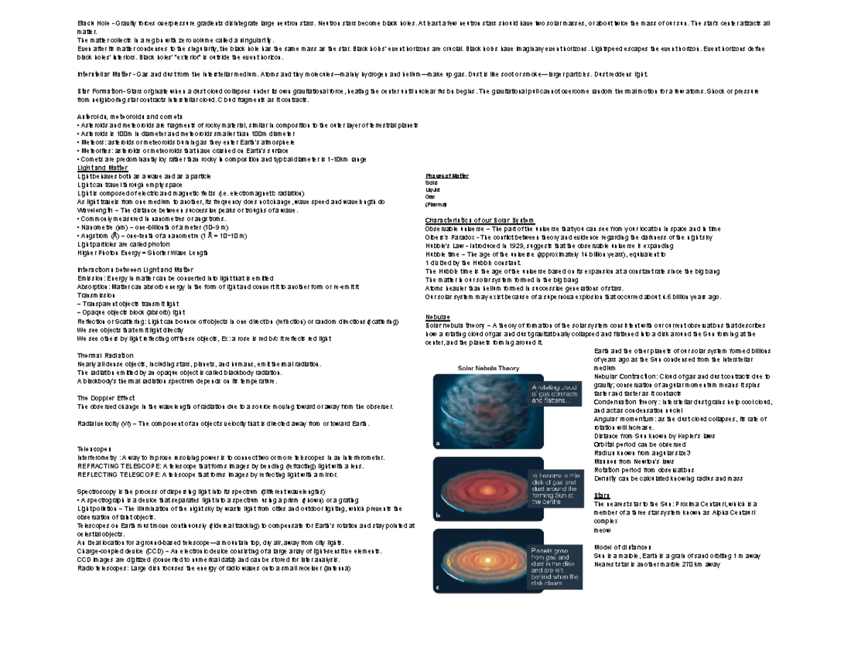 AS101 Cheat Sheet - Final Exam - Black Hole - Gravity forces ...