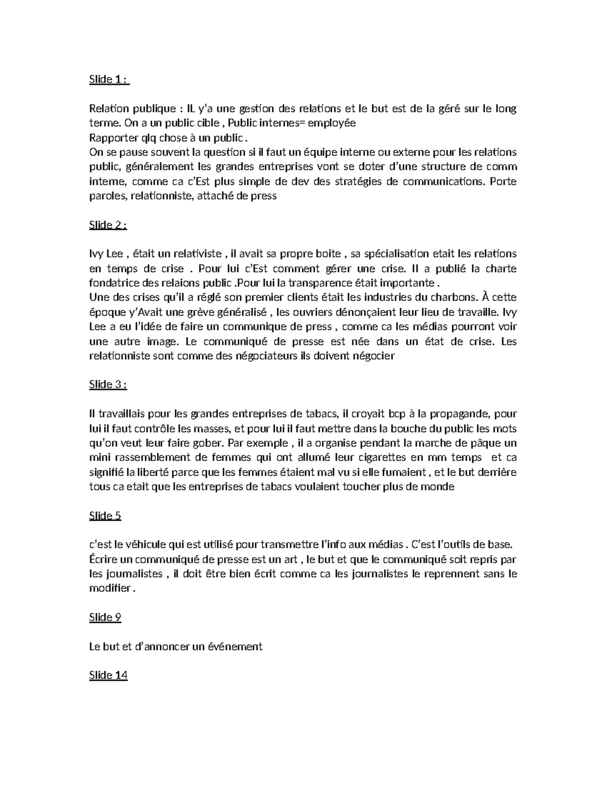 Cour 6 - note de cours - Slide 1 : Relation publique : IL y’a une ...