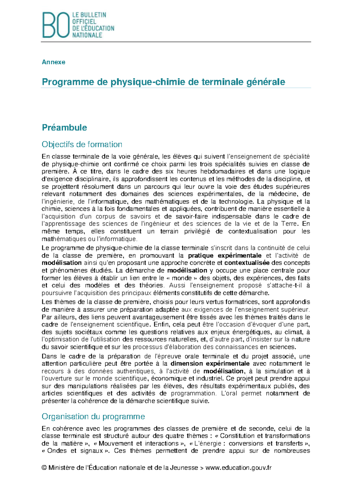 Term physchimie - Annexe Programme de physique-chimie de terminale ...