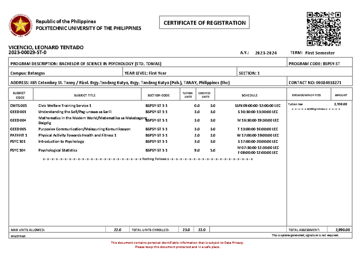 Registration Certificate - Republic of the Philippines POLYTECHNIC ...