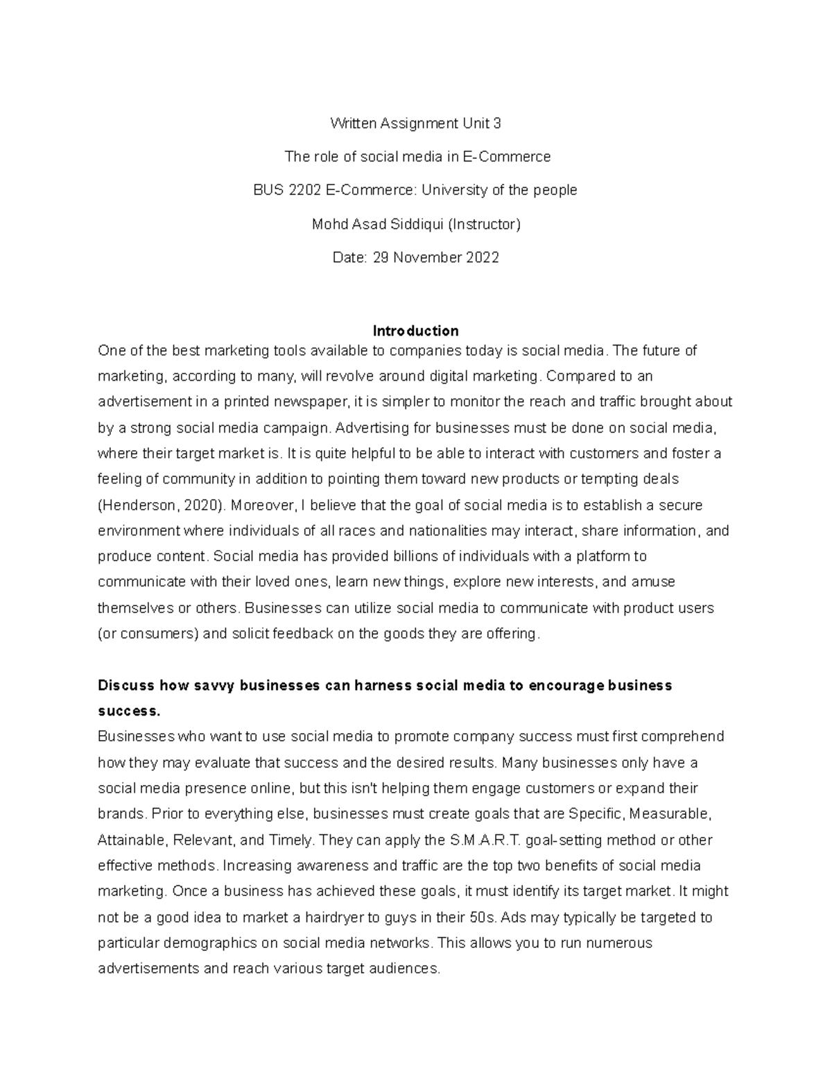 Unit 3 Written Assignment bus 2202 e Com - Written Assignment Unit 3 The role of social media in ...