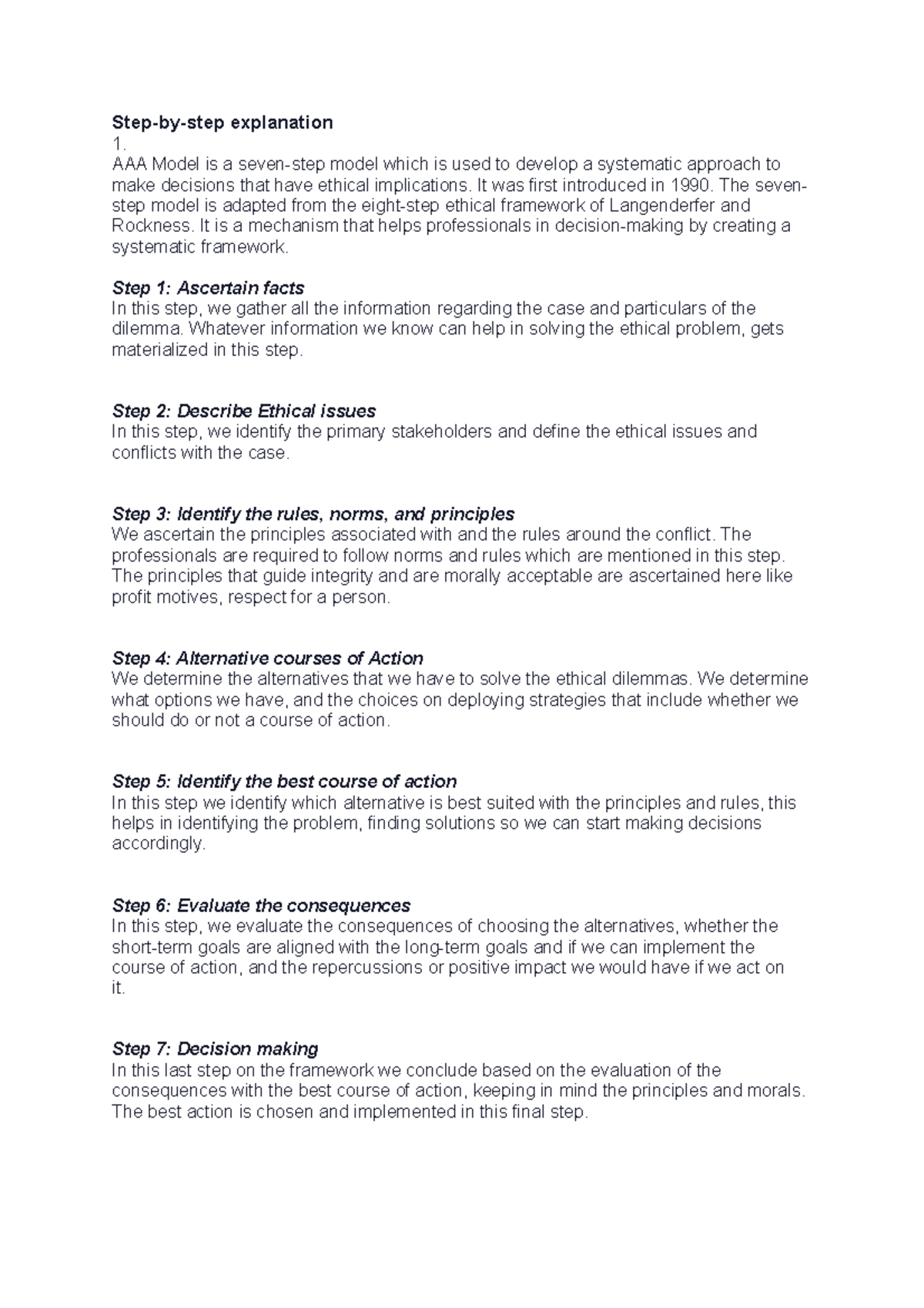 Assignment help 3 - Step-by-step explanation 1. AAA Model is a seven ...