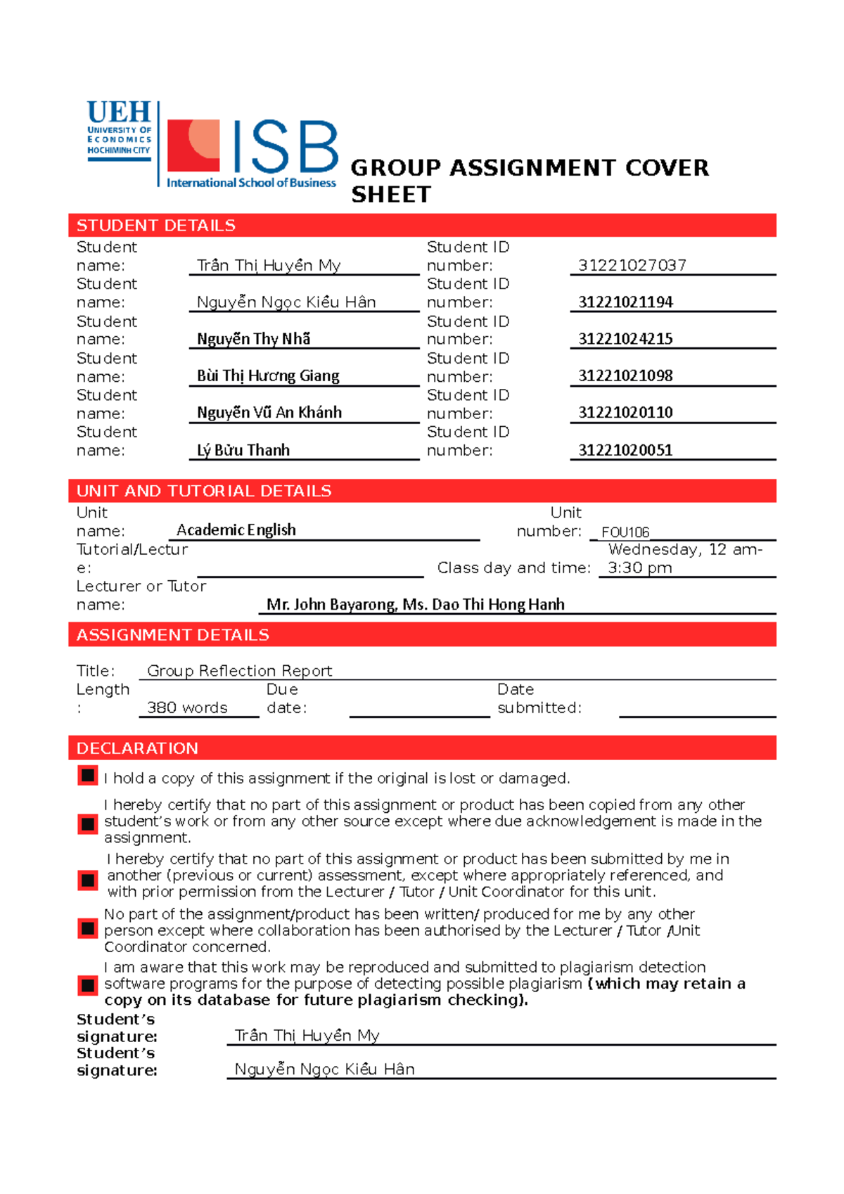 AEn11 G3 Group-Reflection-Report - GROUP ASSIGNMENT COVER SHEET STUDENT ...
