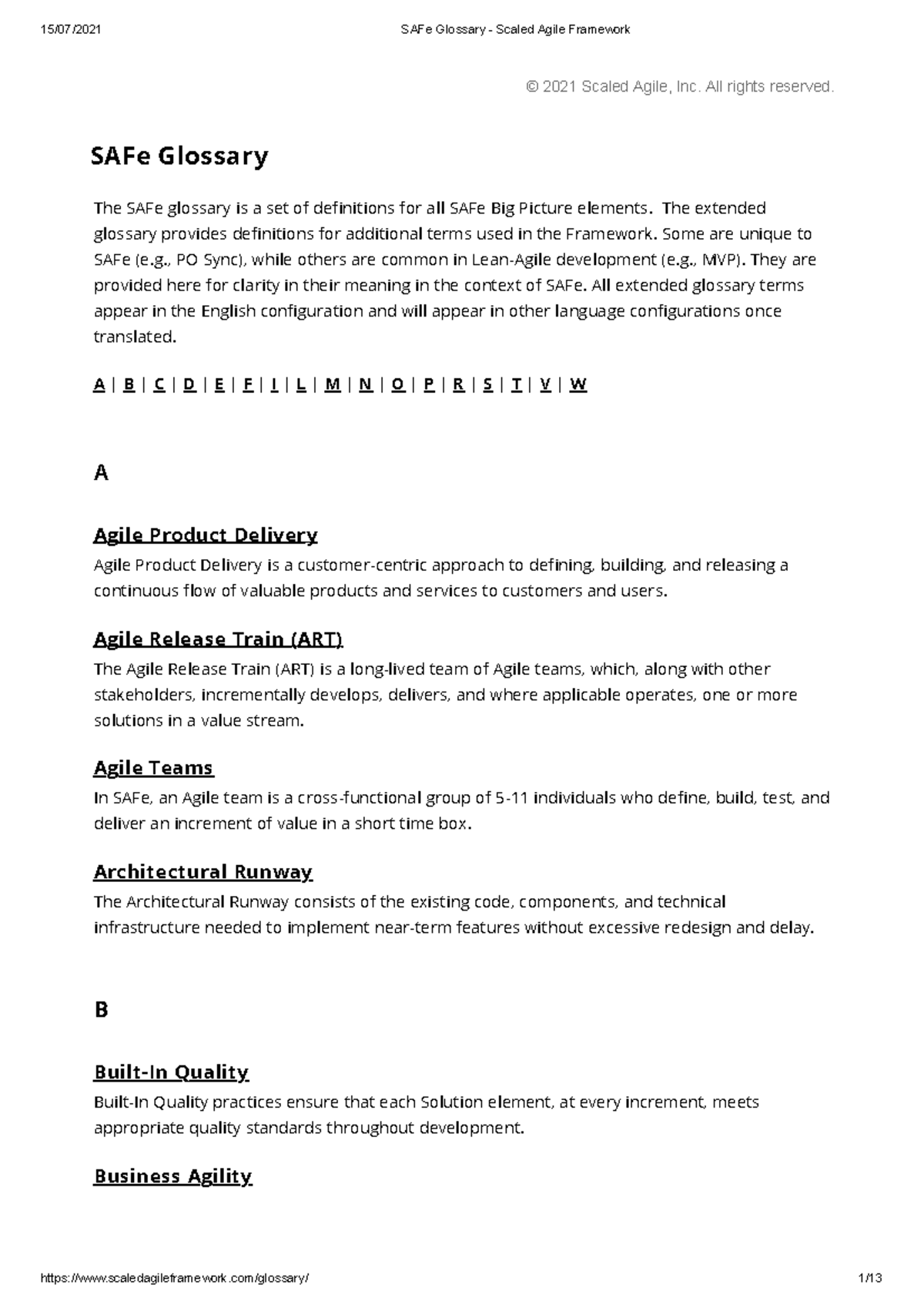 SAFe Glossary - Scaled Agile Framework - SAFe Glossary The SAFe ...