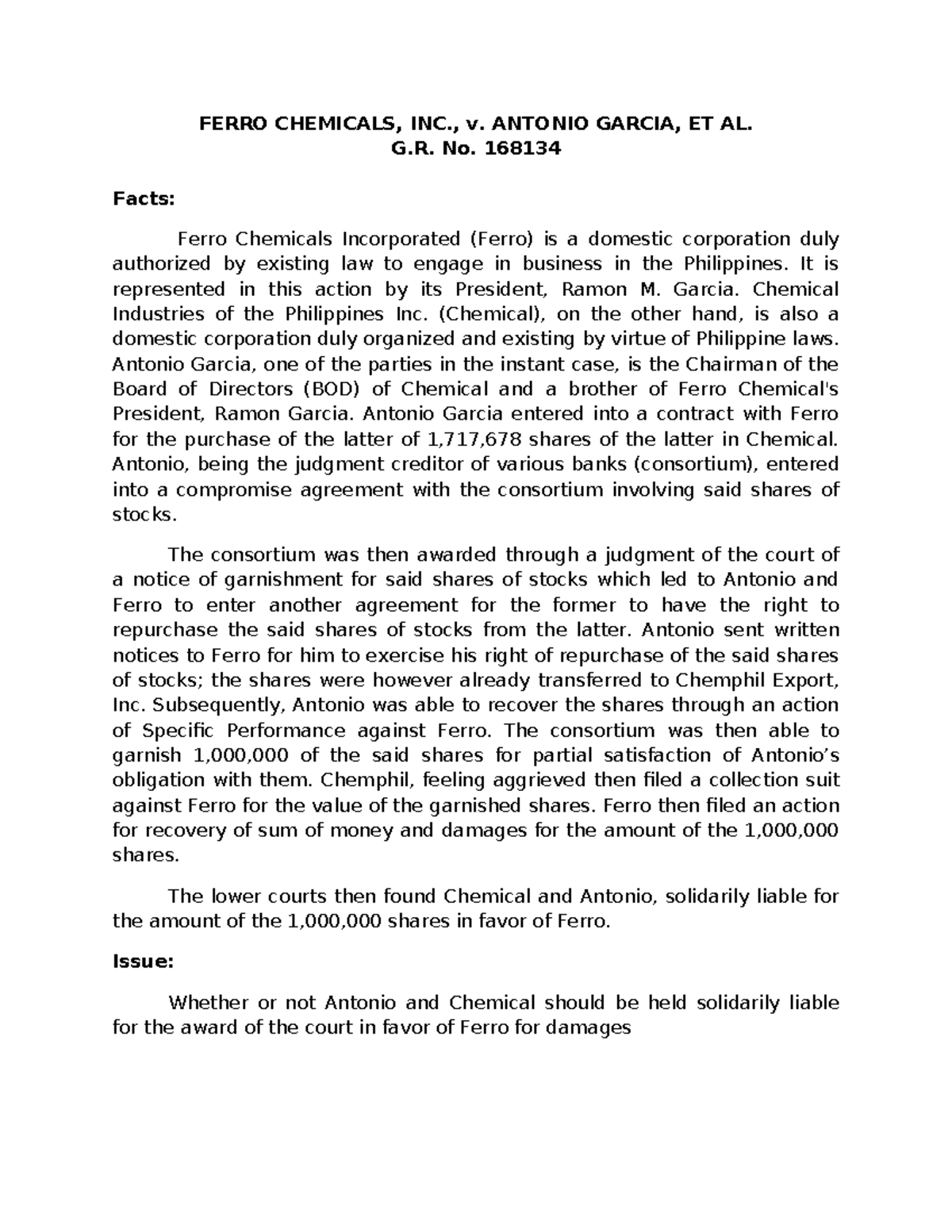 346871416 Ferro v Garcia docx - FERRO CHEMICALS, INC., v. ANTONIO ...