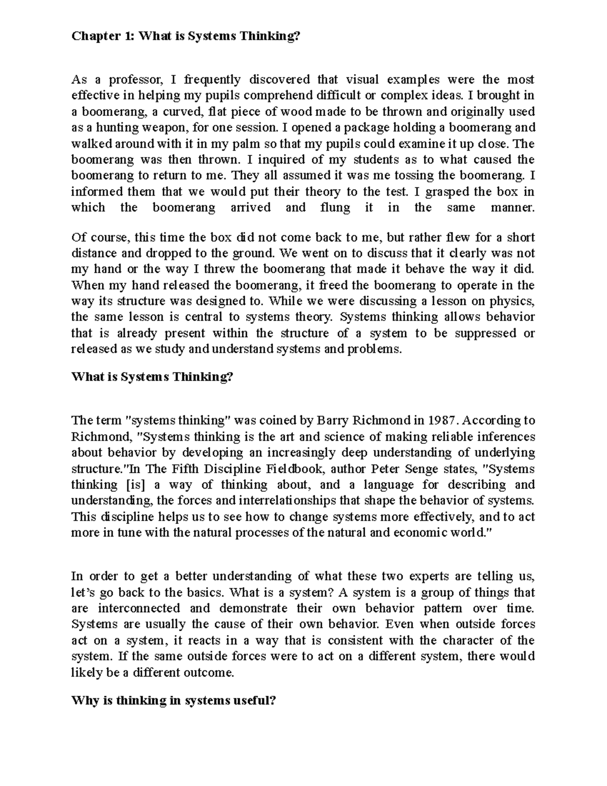 Chapter 1 What is Systems Thinking - Chapter 1: What is Systems ...