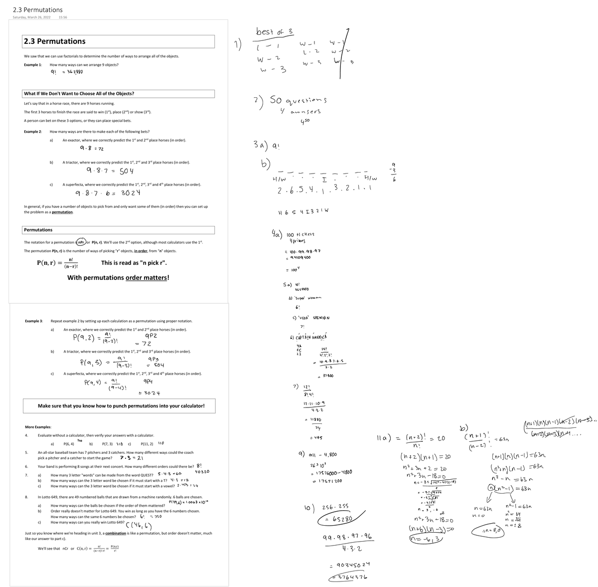 Test solutions - Test awnsers - Math 127 - 2 Permutations Saturday ...